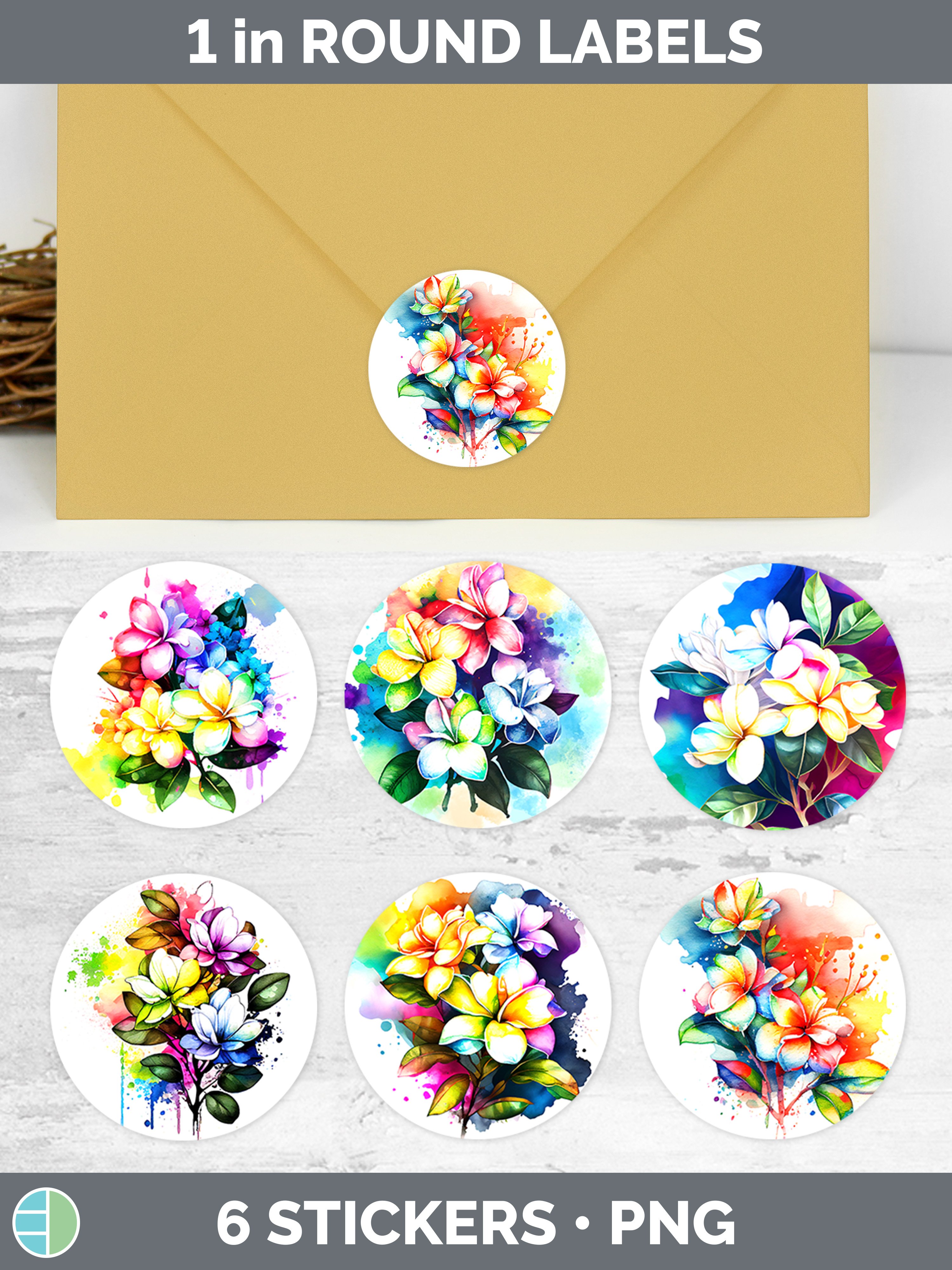 Rainbow Gardenia Flowers Stickers | Round Labels Designs Bun