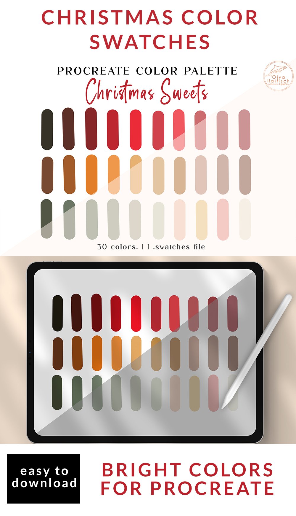 Christmas Procreate Color Palette. Holiday Color Swatches