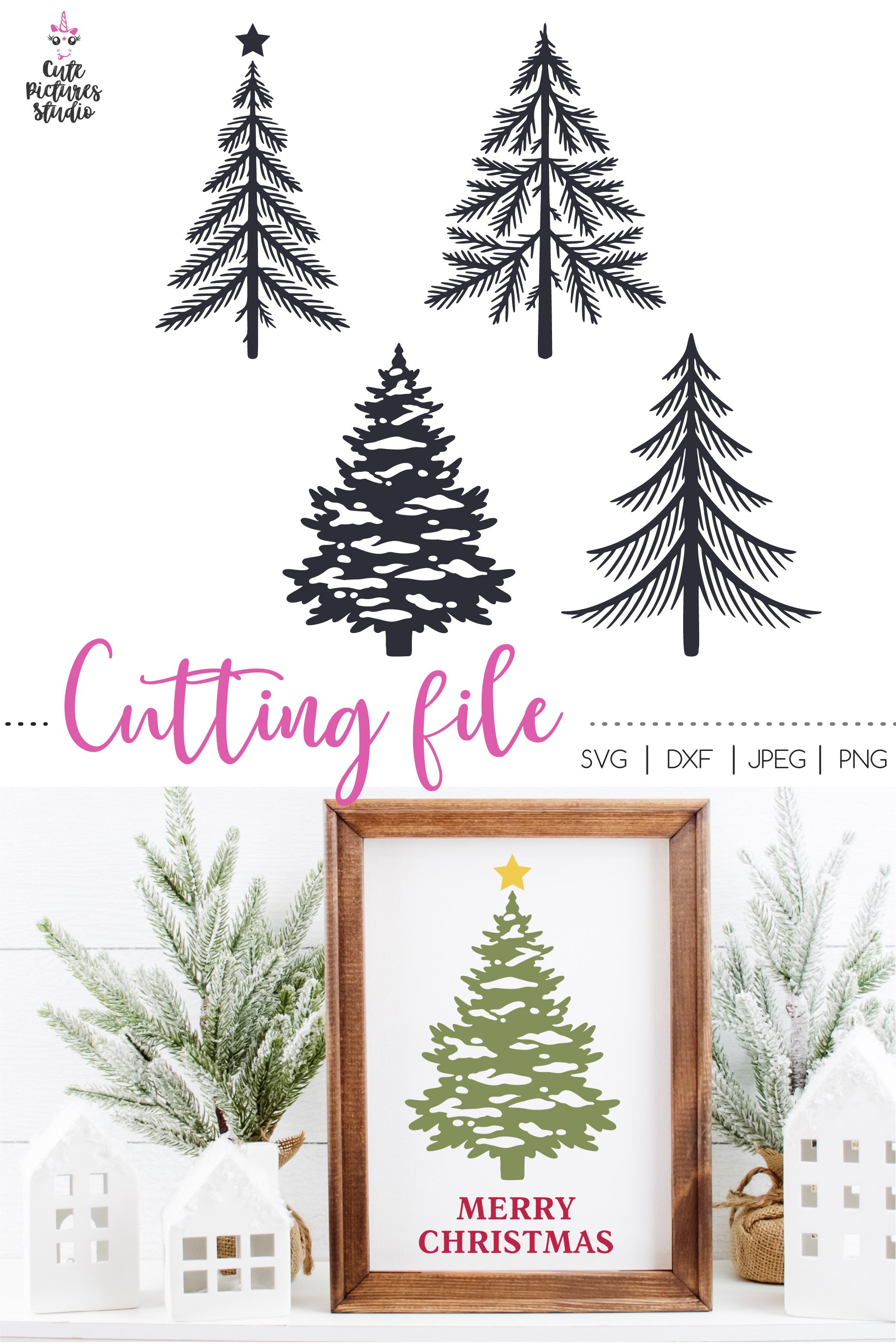 Set of cute hand-drawn Christmas pine trees SVG (1716163)