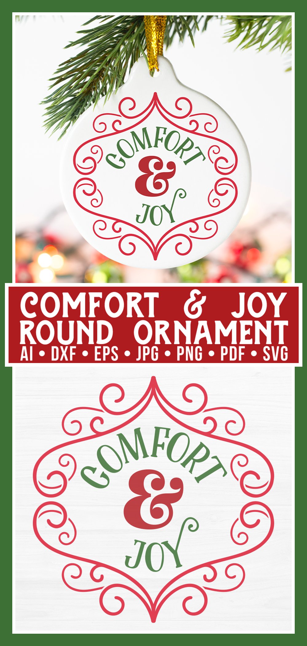 Comfort and Joy Round Ornament svg