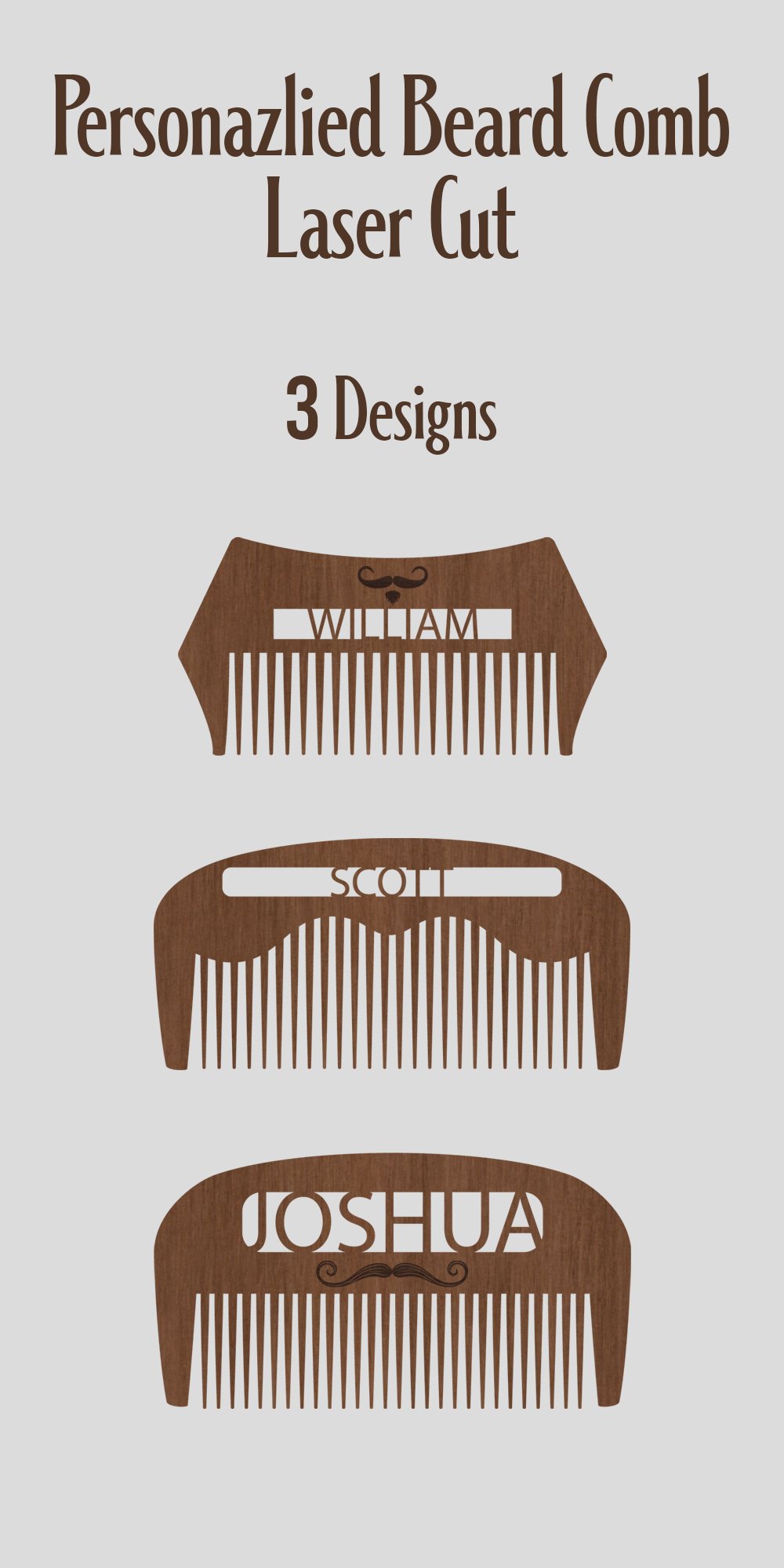 Personalized Beard Comb Laser Cut SVG Files Template