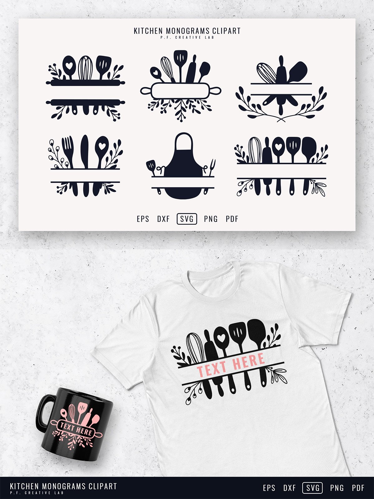 Kitchen Monograms | Kitchen Utensils SVG Bundle
