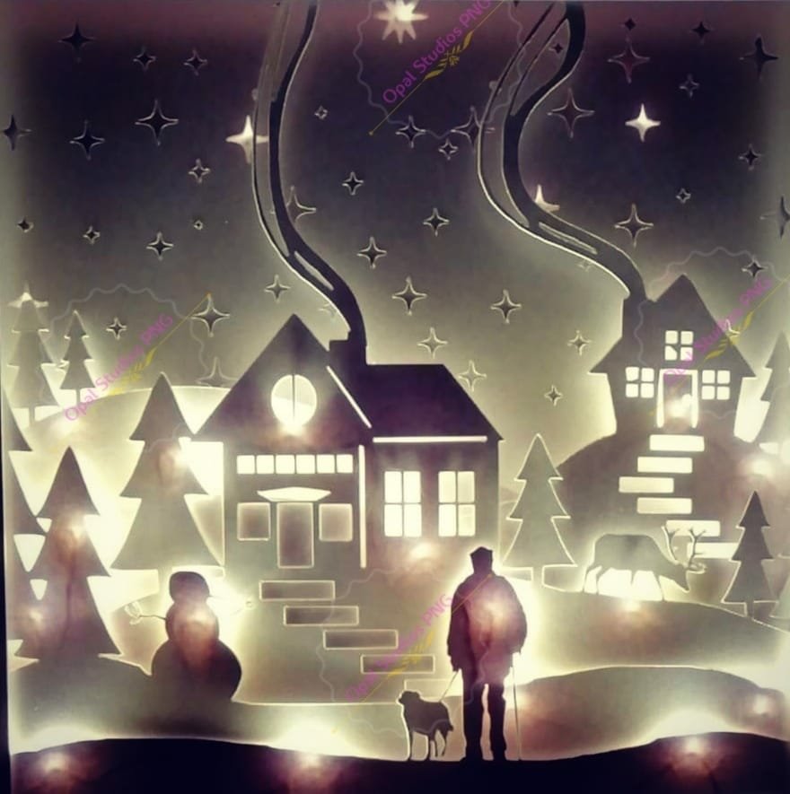 Christmas village winter 3d layered shadow box (1250036)