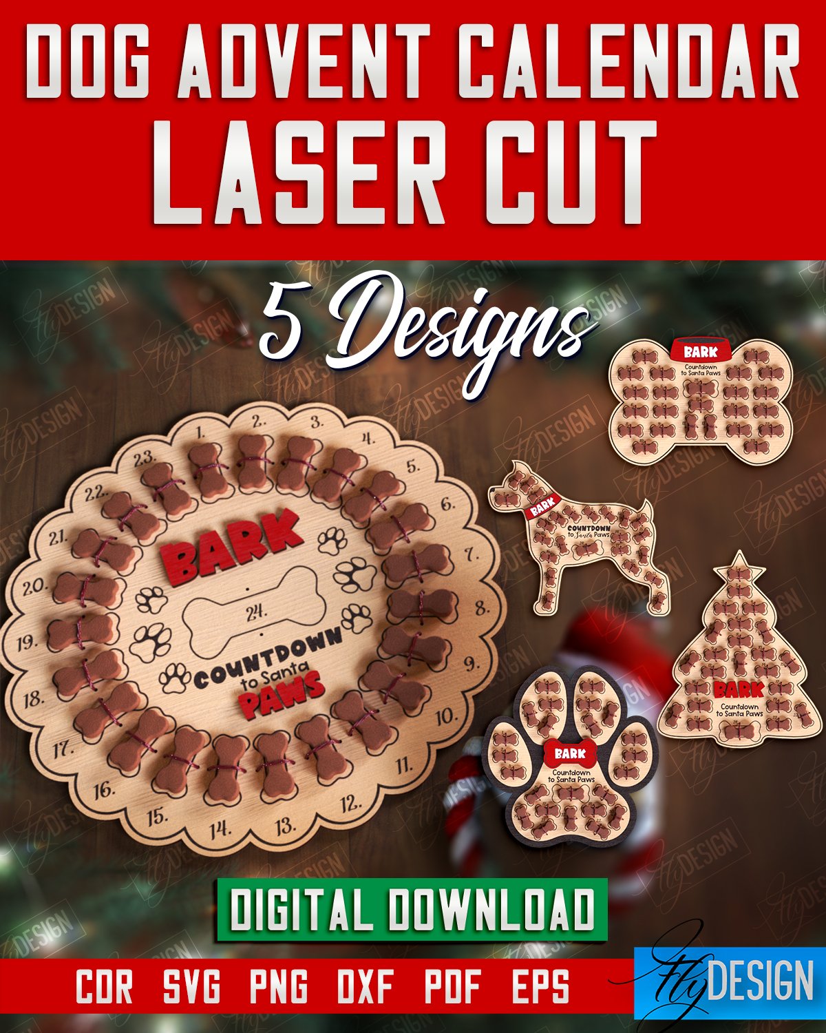 Dog Advent Calendar Laser Cut | Christmas Dog Countdown SVG