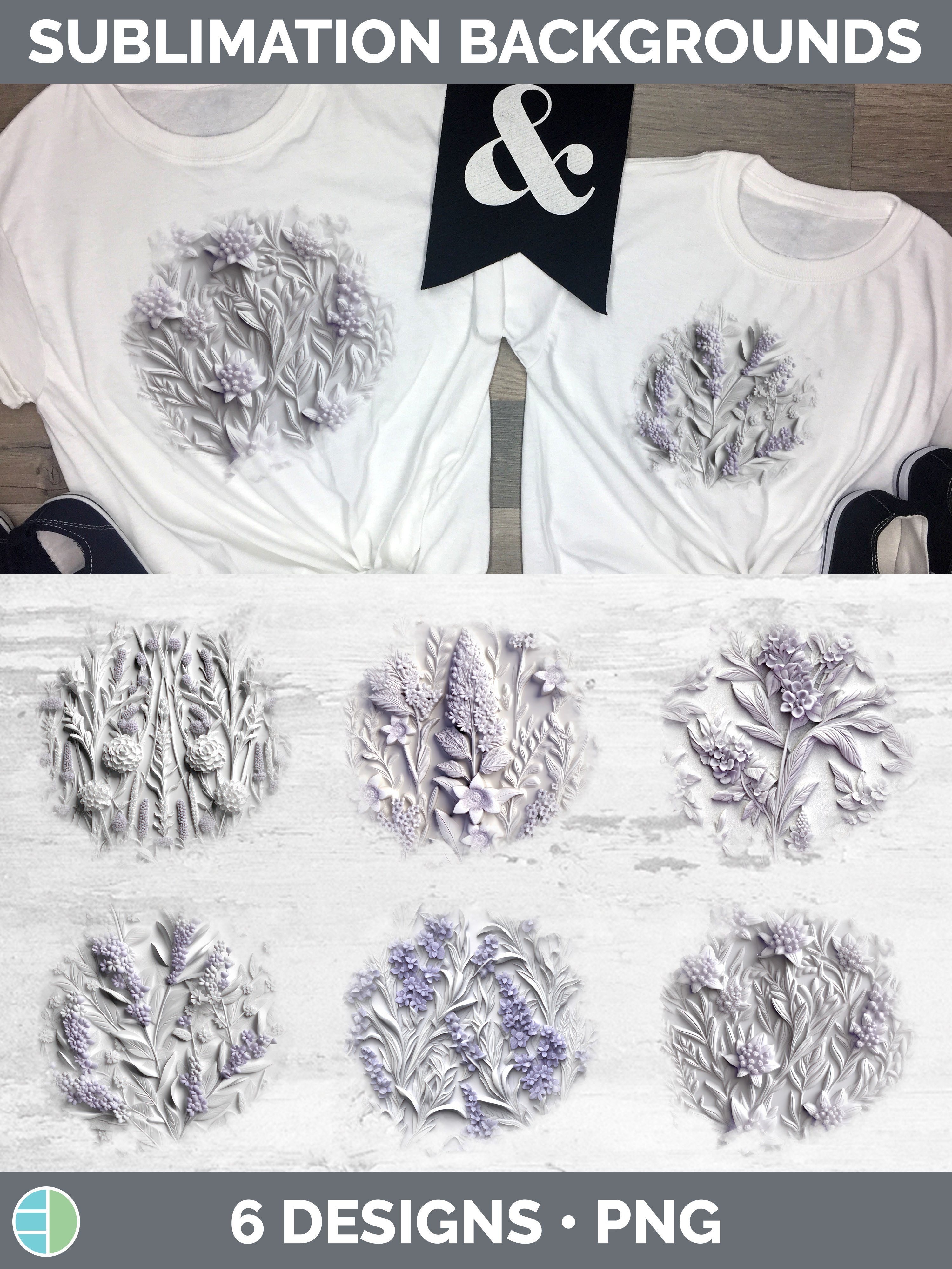 3D White Lavender Flowers Grunge Background | Sublimation Di
