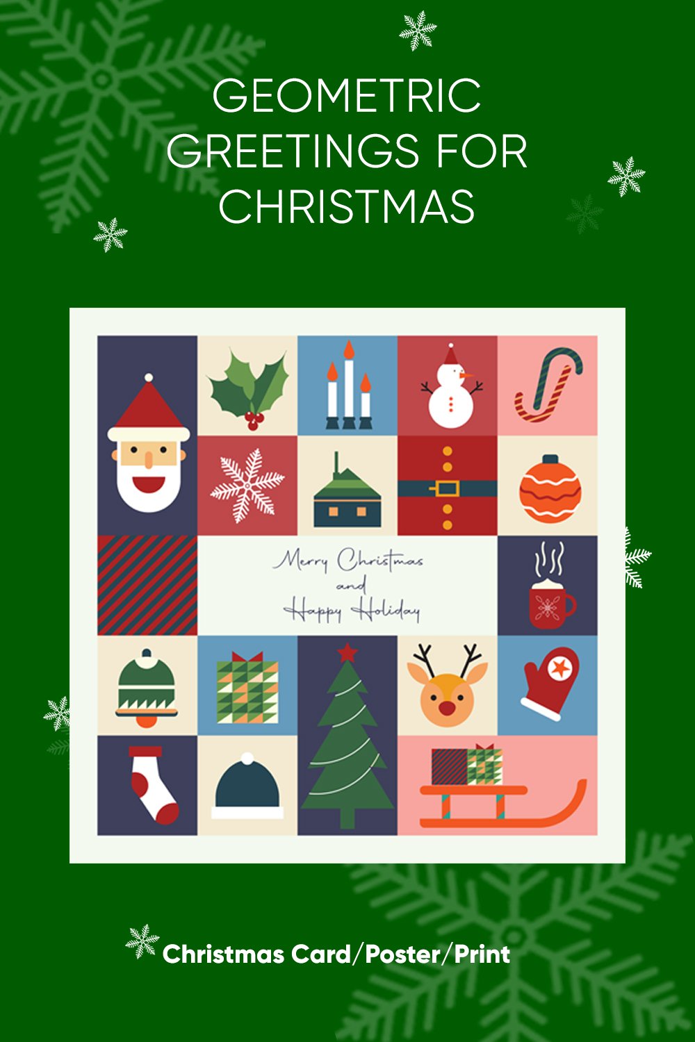 Geometric Greetings for Christmas - card, poster, print