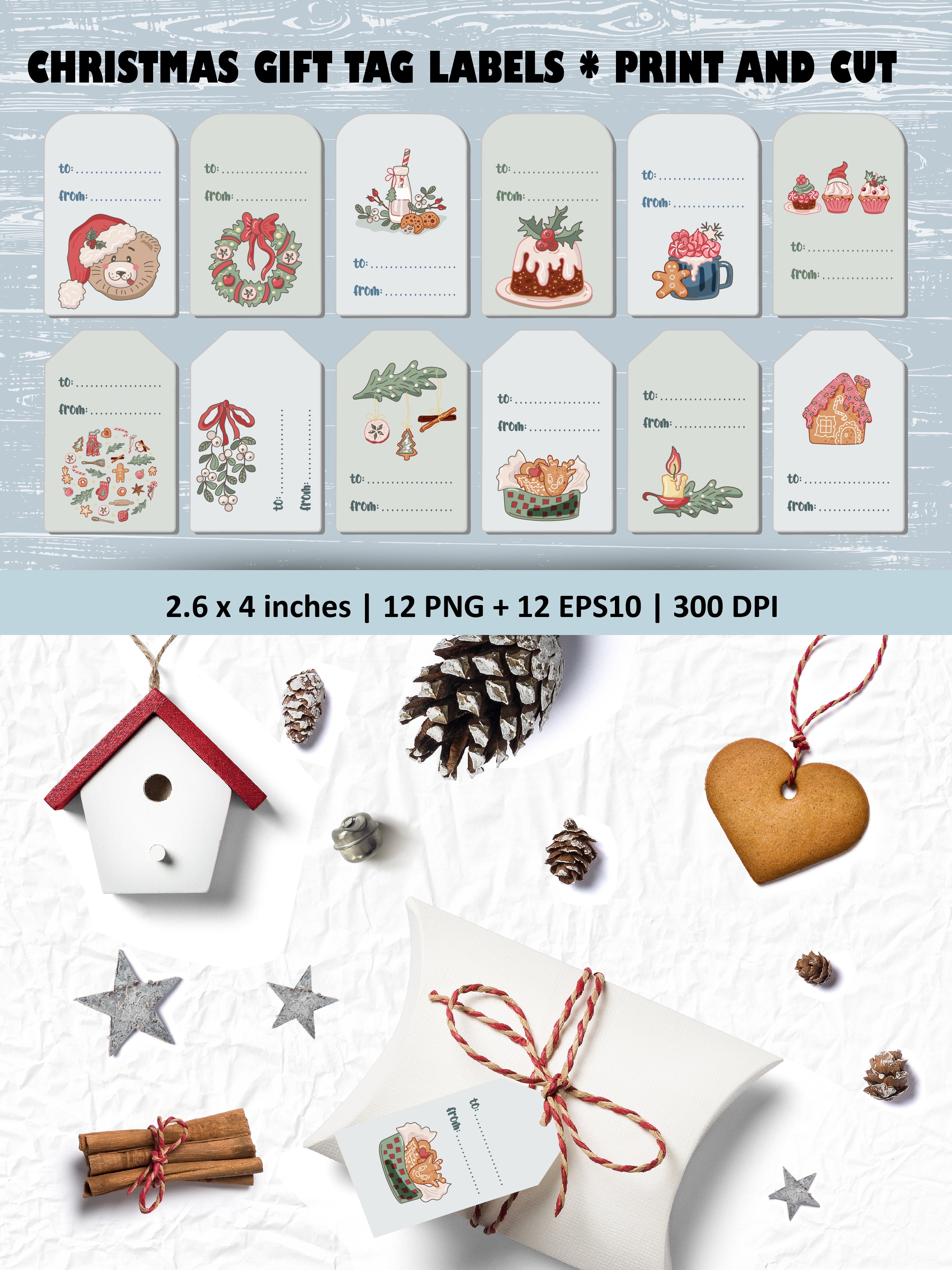 Christmas gift tags - 12 PNG & 12 EPS10