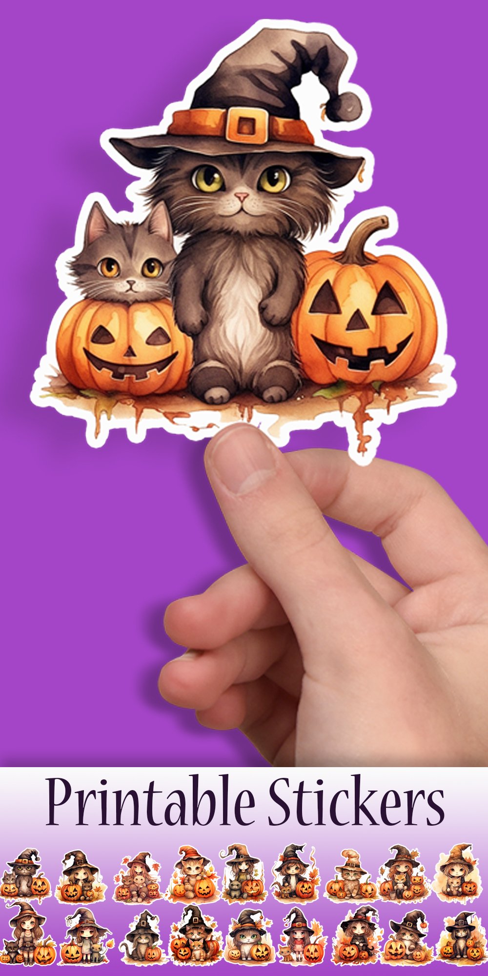 Cute Witch & Cat Stickers: Printable Fun Halloween Crafts