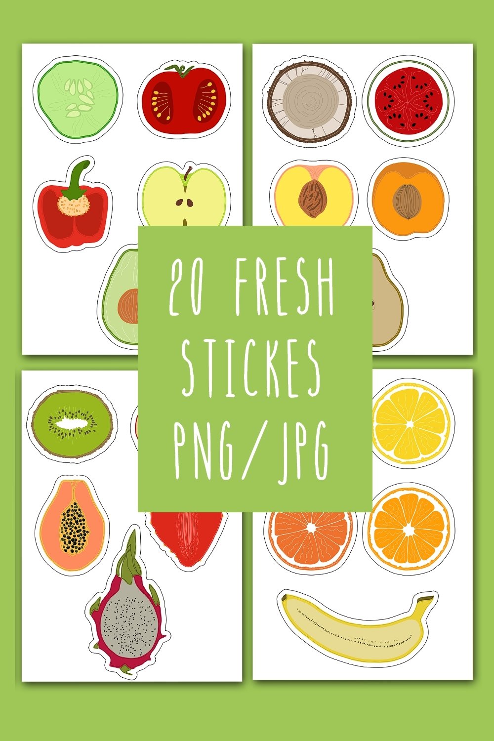20 Fresh fruit and vegetables stickes