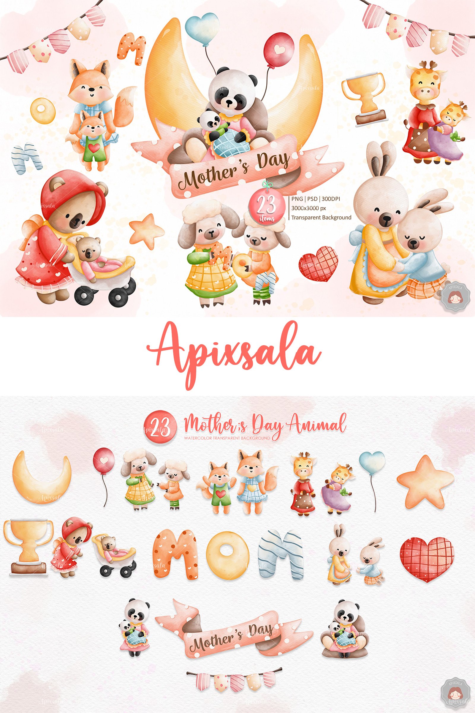 Animal Mother & Baby Mothers Day Clipart Bundle