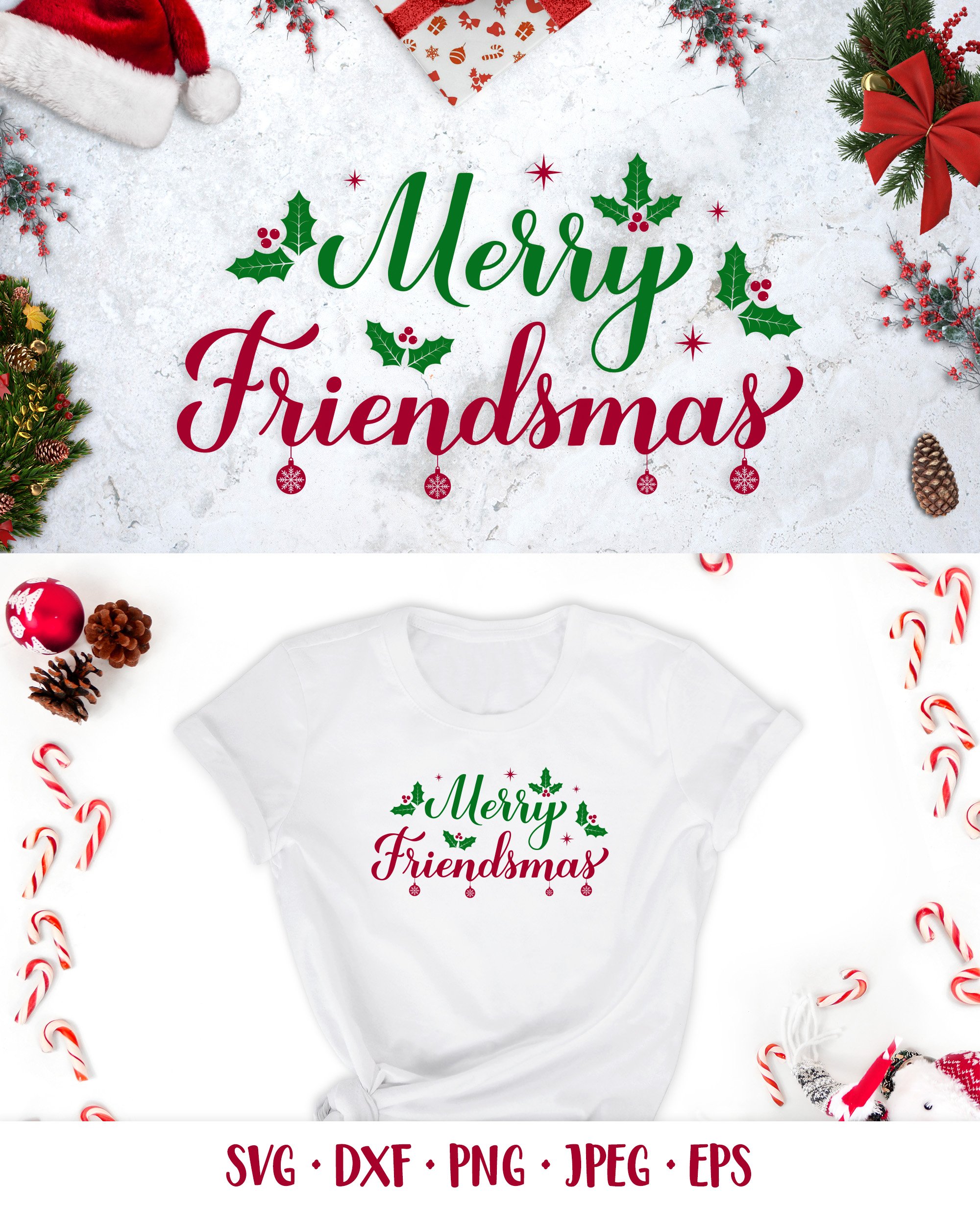 Merry Friendsmas SVG. Funny Christmas quote shirt design