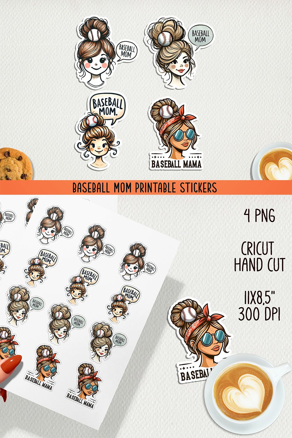 Baseball mom printable stickers. JPG, PNG. (3612888)