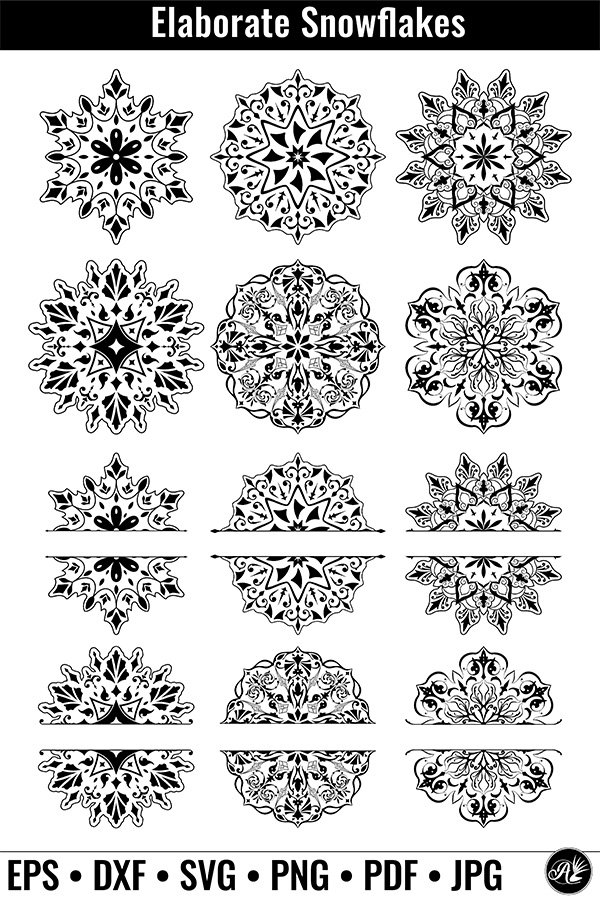 6 Elaborate Snowflake designs as cut files
