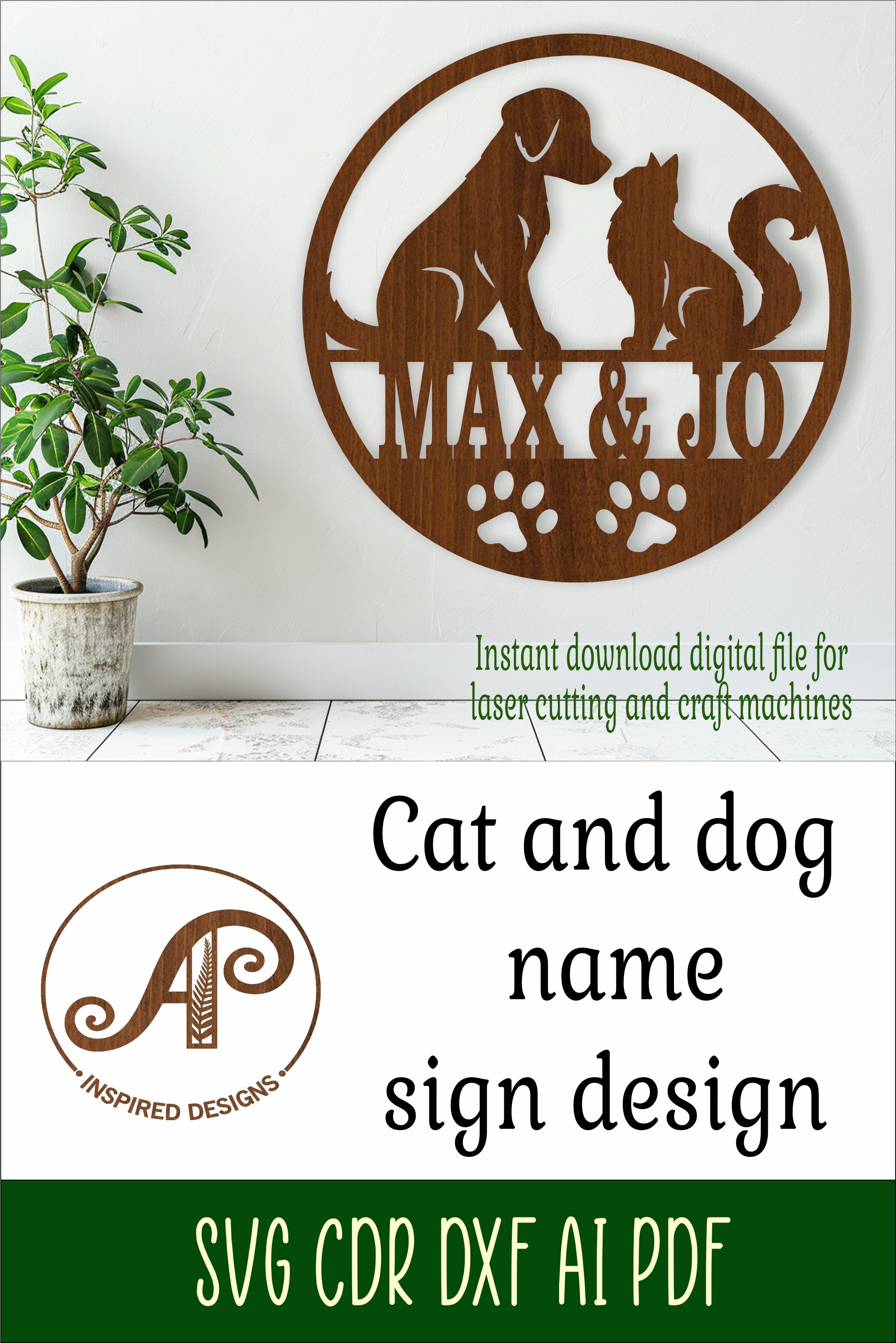 Cat and dog Pet name sign svg laser