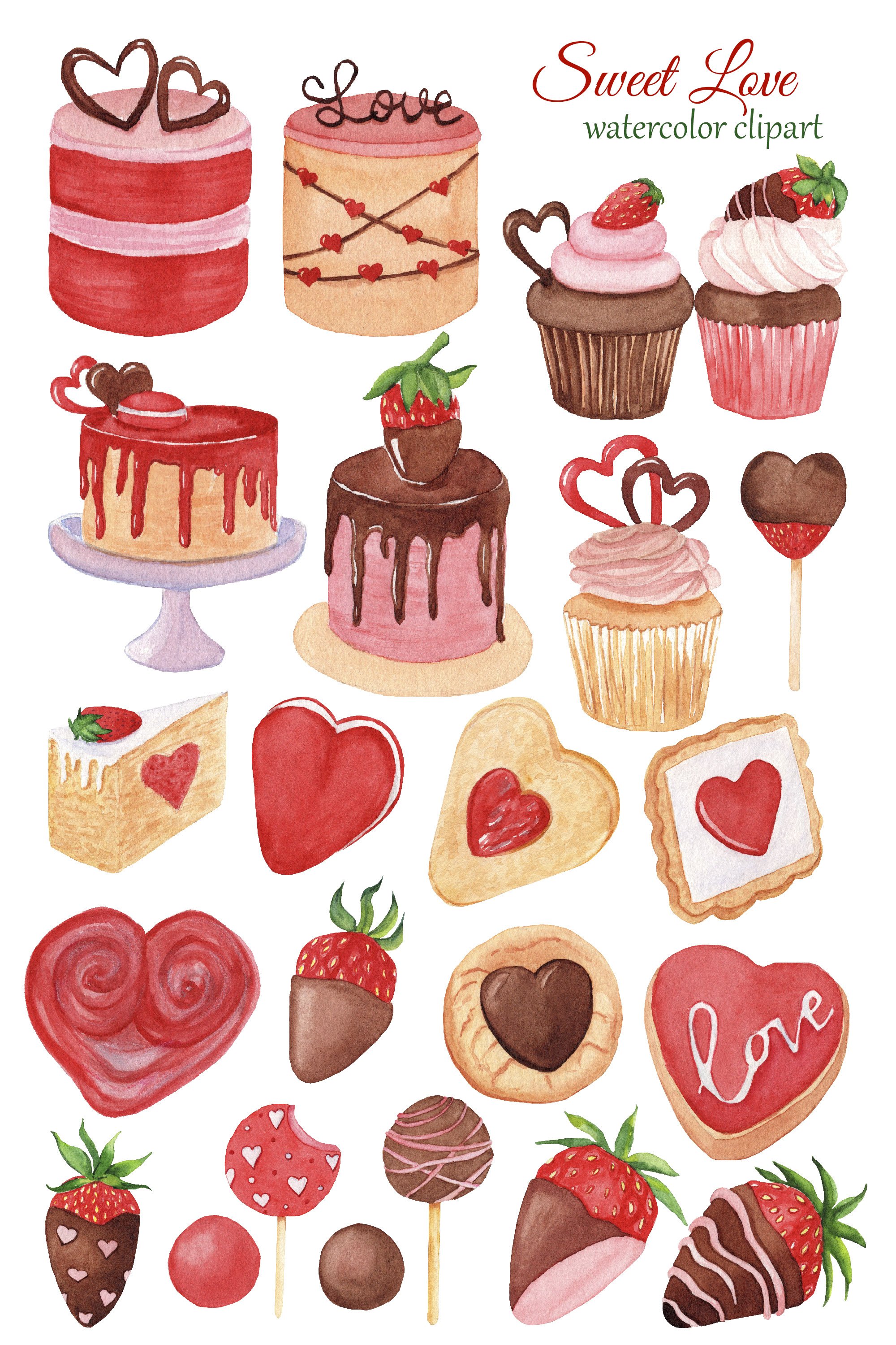 Sweet Love watercolor clipart, Valentines Day clip art