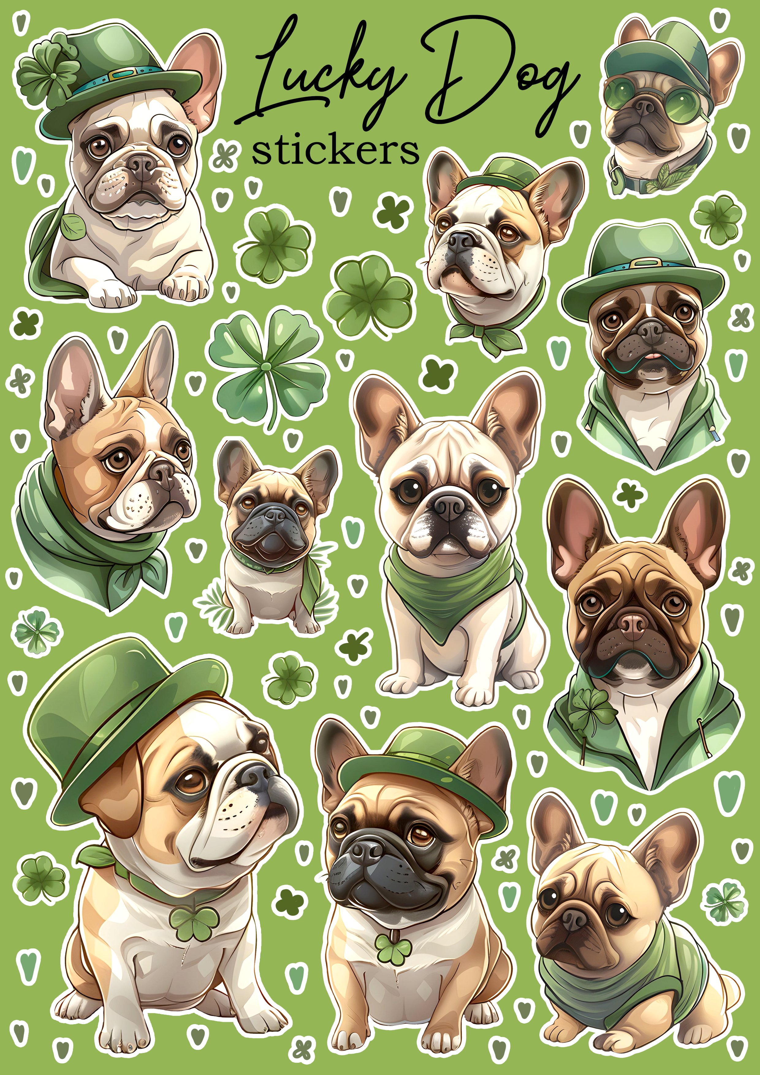 Lucky French Bulldog Stickers |Png/Jpeg