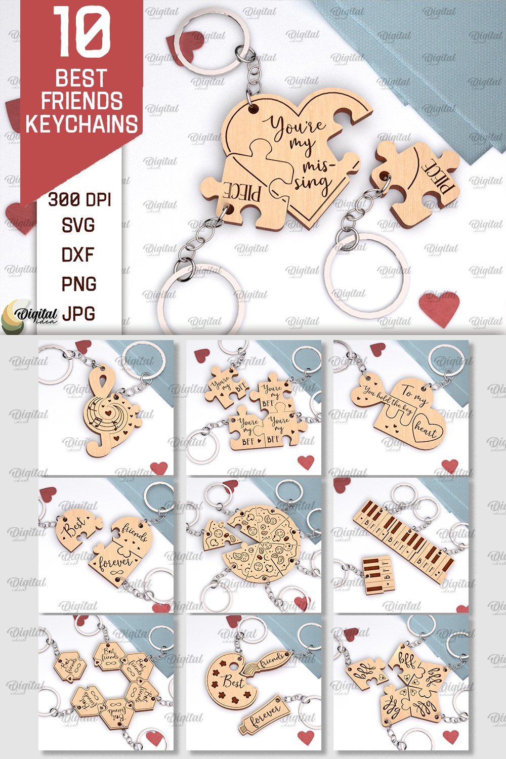 Best Friends Keychains LaserCut Bundle. Couple Keychains SVG