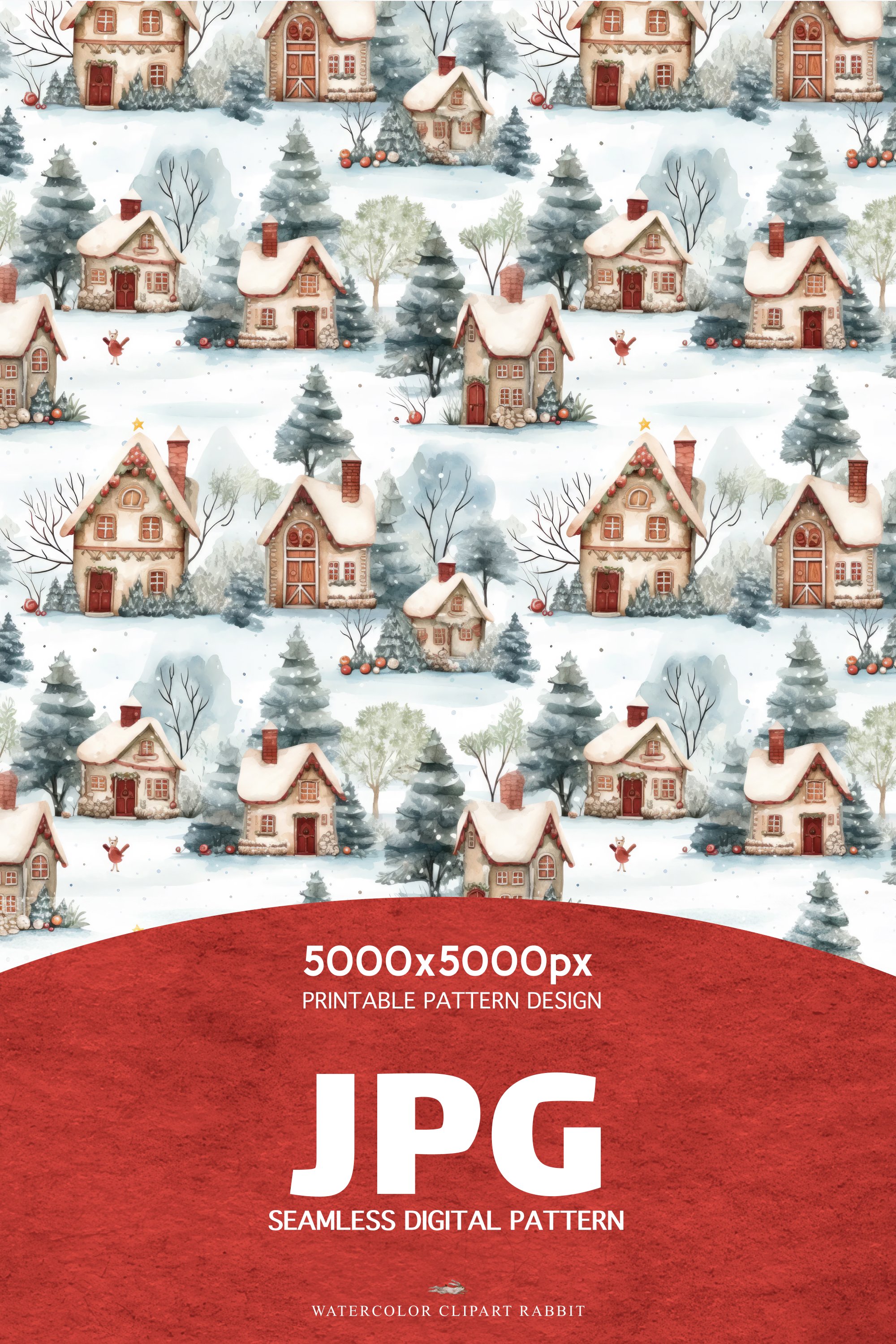 Christmas House Village Pattern Winter Print Digital Paper