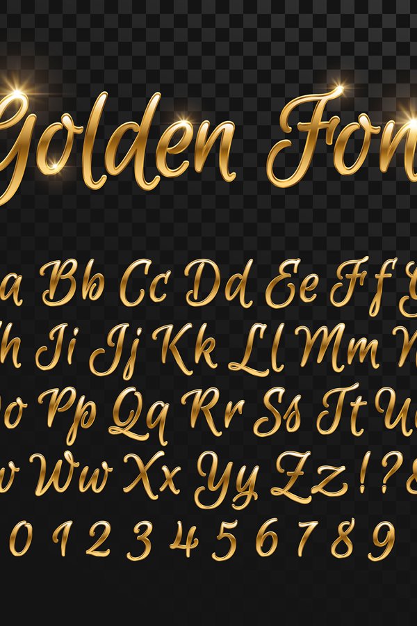Calligraphic golden letters. Vintage elegant gold font. Luxu