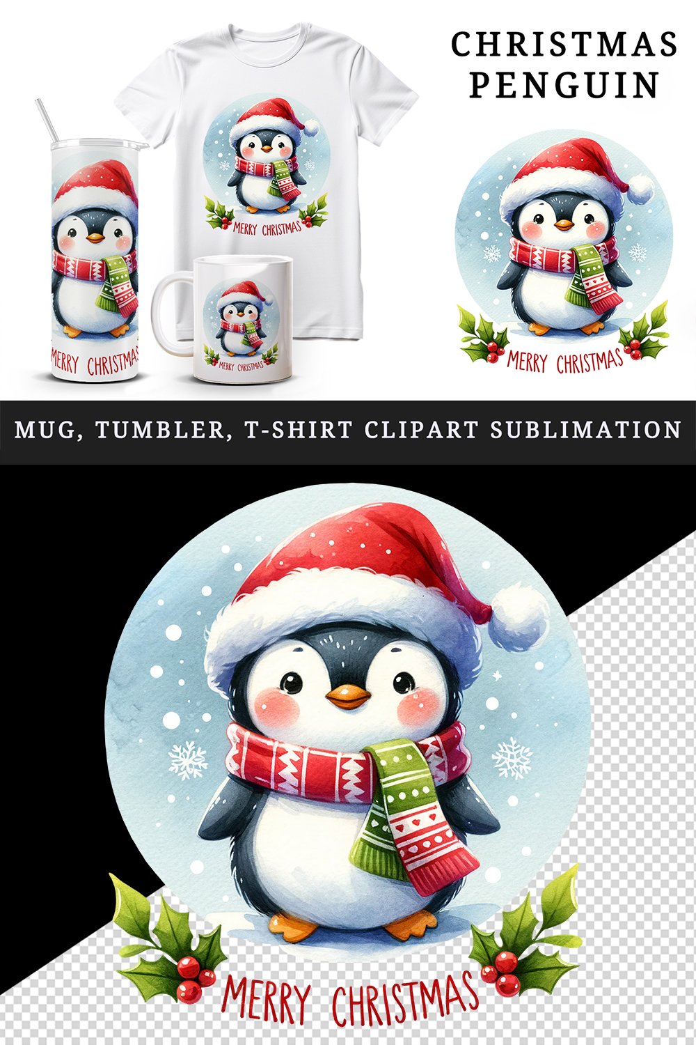 Christmas penguin tumbler, mug wrap, clipart sublimation png