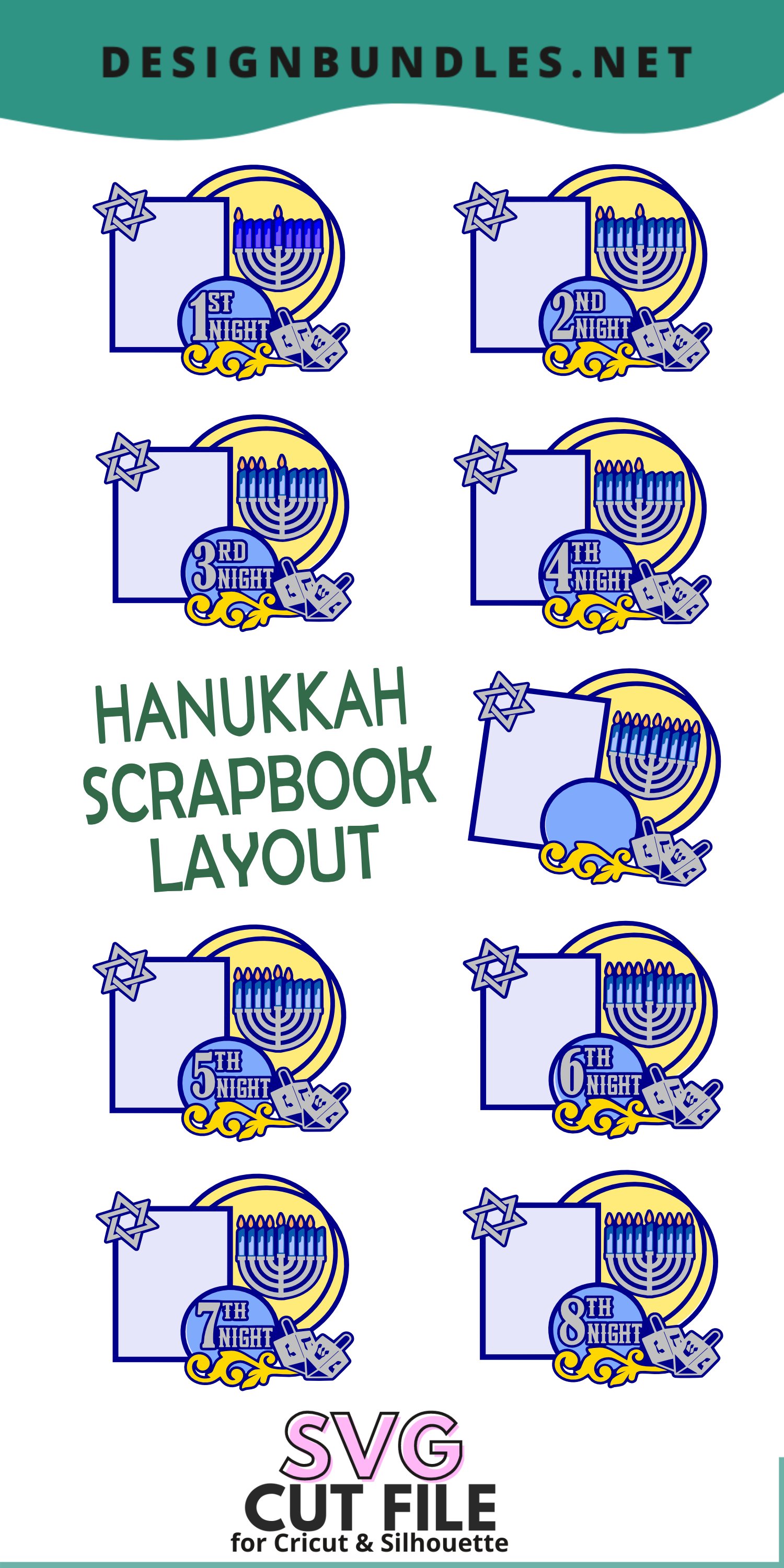 SCRAPBOOK HANUKKAH CIRCLE LAYOUT OVERLAY CUT FILE SVG PNG
