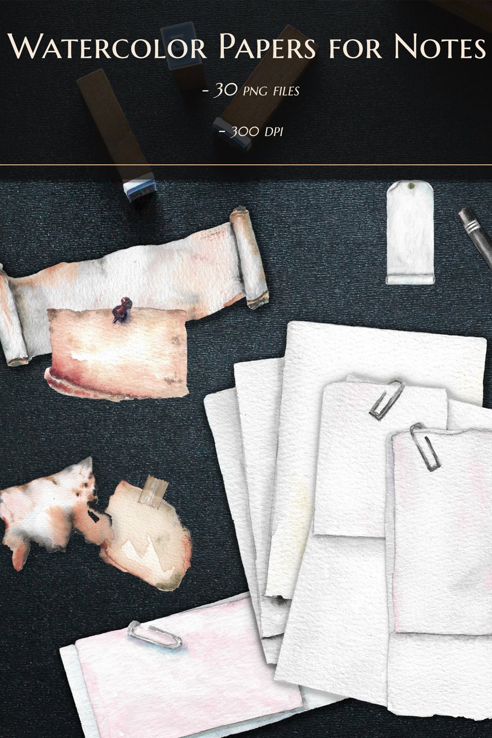 Watercolor Paper Illustrations for small Notes, hand-painted