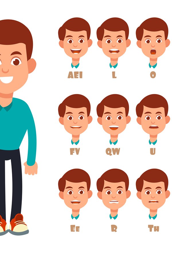 Talking lips sync animation. Cartoon vector speaking mouth a