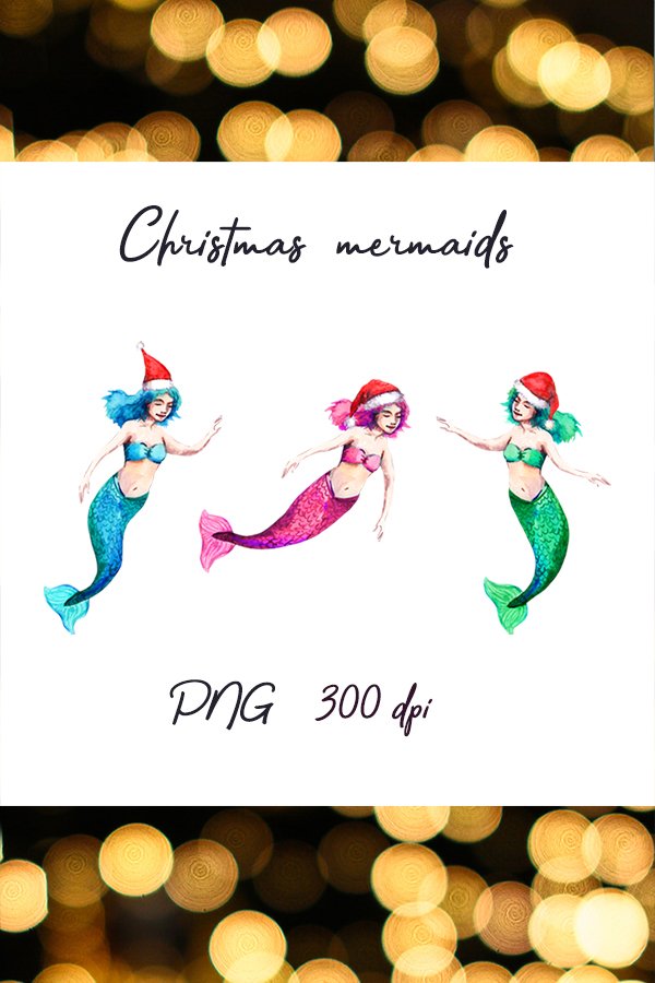 Christmas mermaid PNG watercolor bundle. Mermaids (1050260)