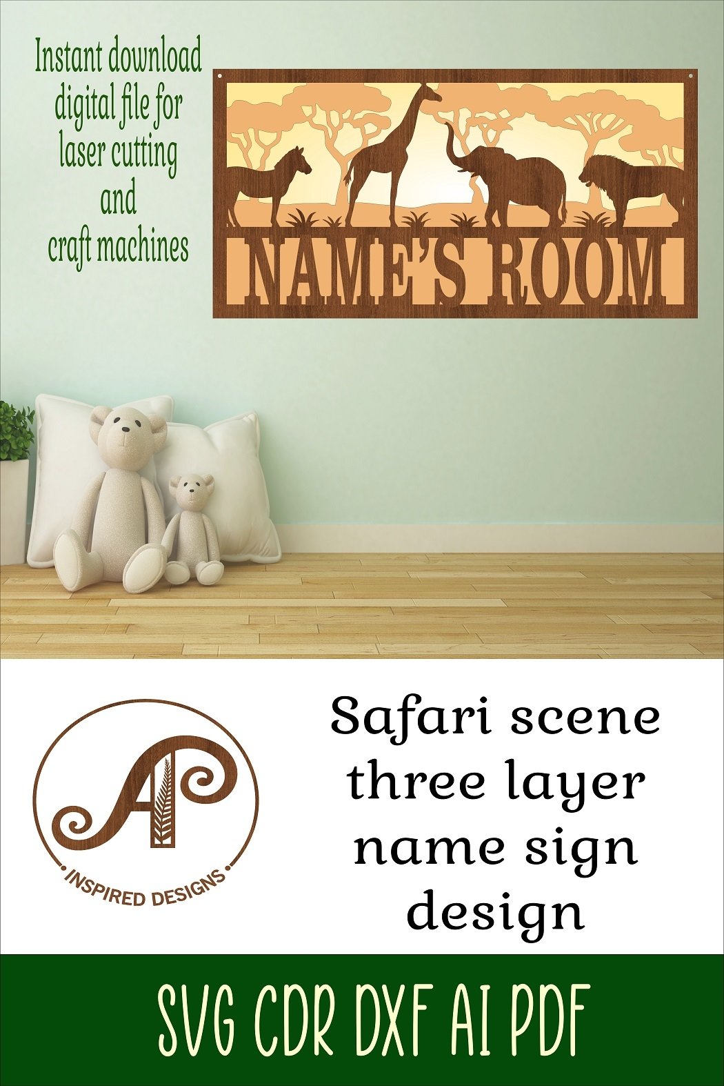 Safari scene name sign SVG 3 layer laser cut template