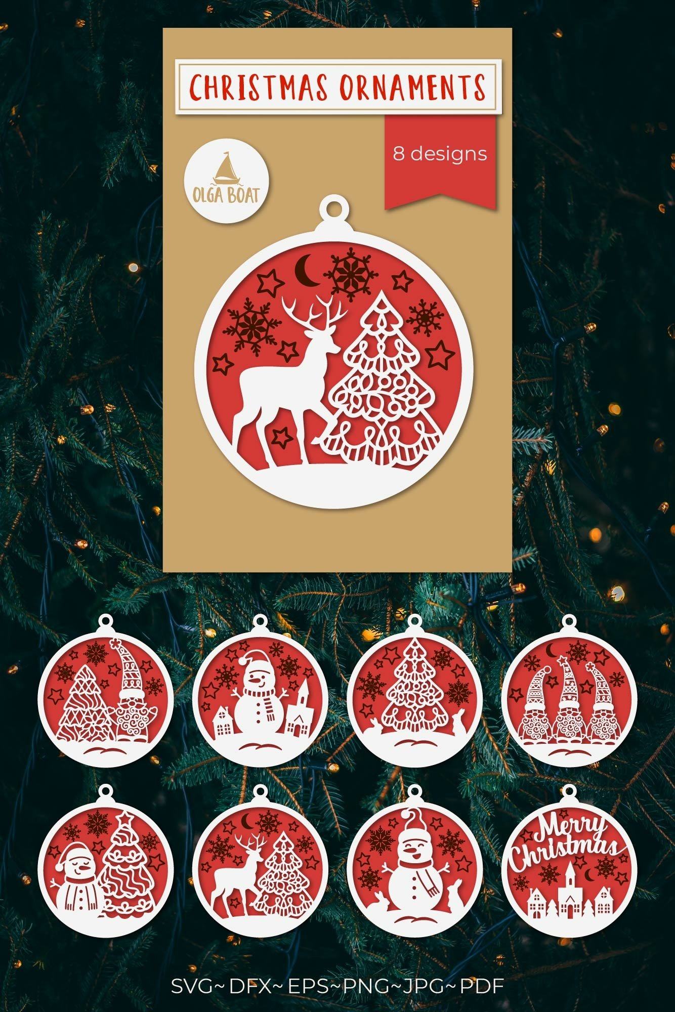 Christmas ornament bundle with Christmas Gnome Snowman Deer