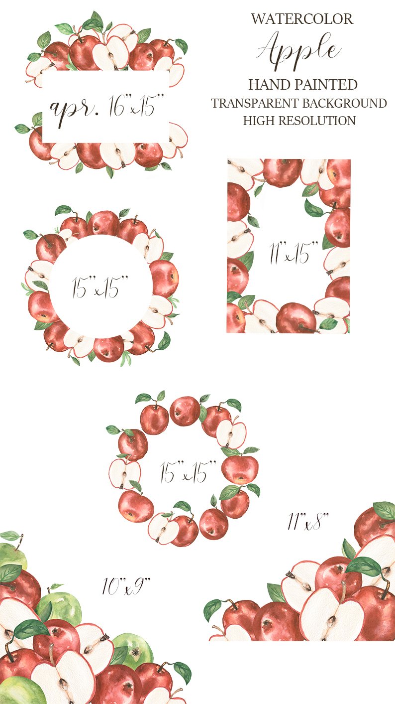 Watercolor Red Apple Wreath/frame set