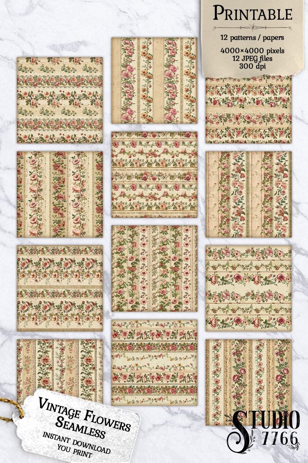 Vintage Flowers Seamless Digital Paper (3643094)