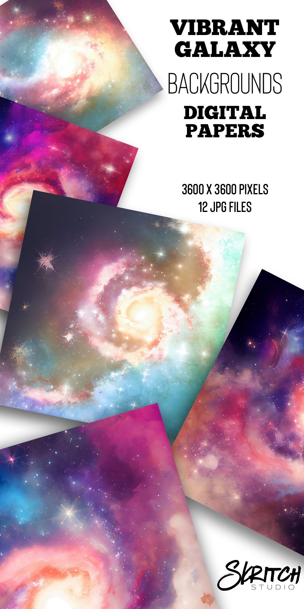 Vibrant Galaxies Background Digital Paper Bundle