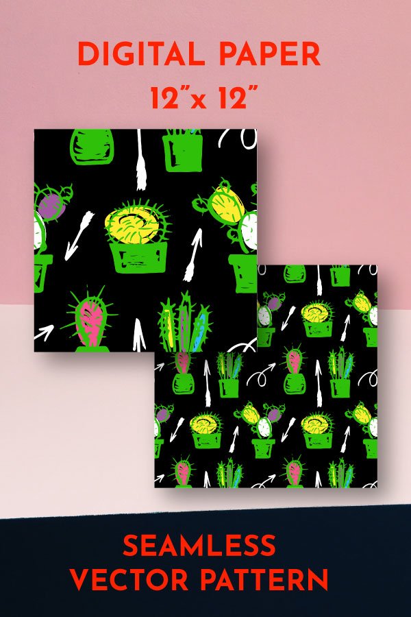 Digital paper Cactus with arrows, seamless vector (866246)