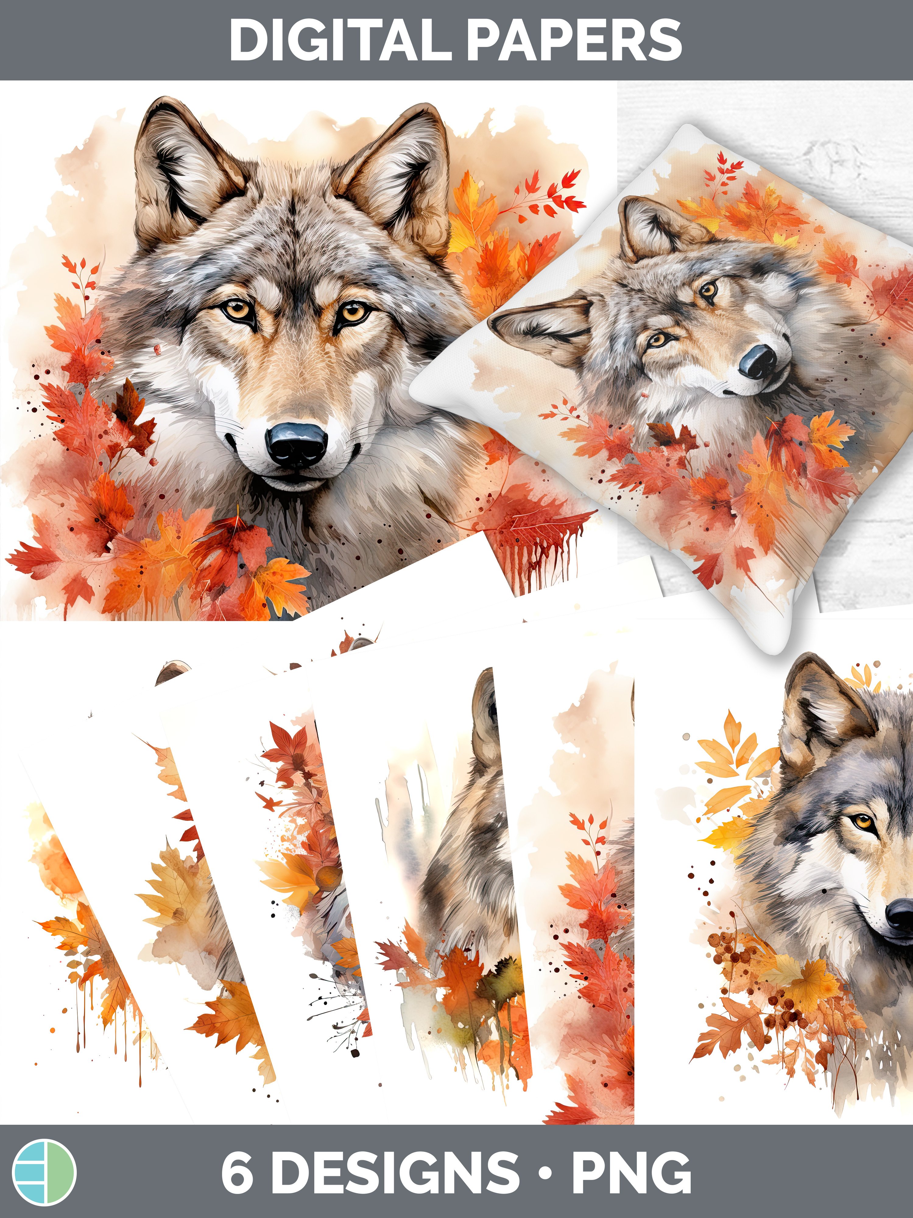 Autumn Wolf Paper Backgrounds | Bundle Digital Scrapbook Pap