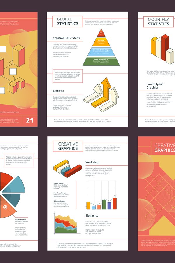 Annual report design. Business buklet pages layout with abst