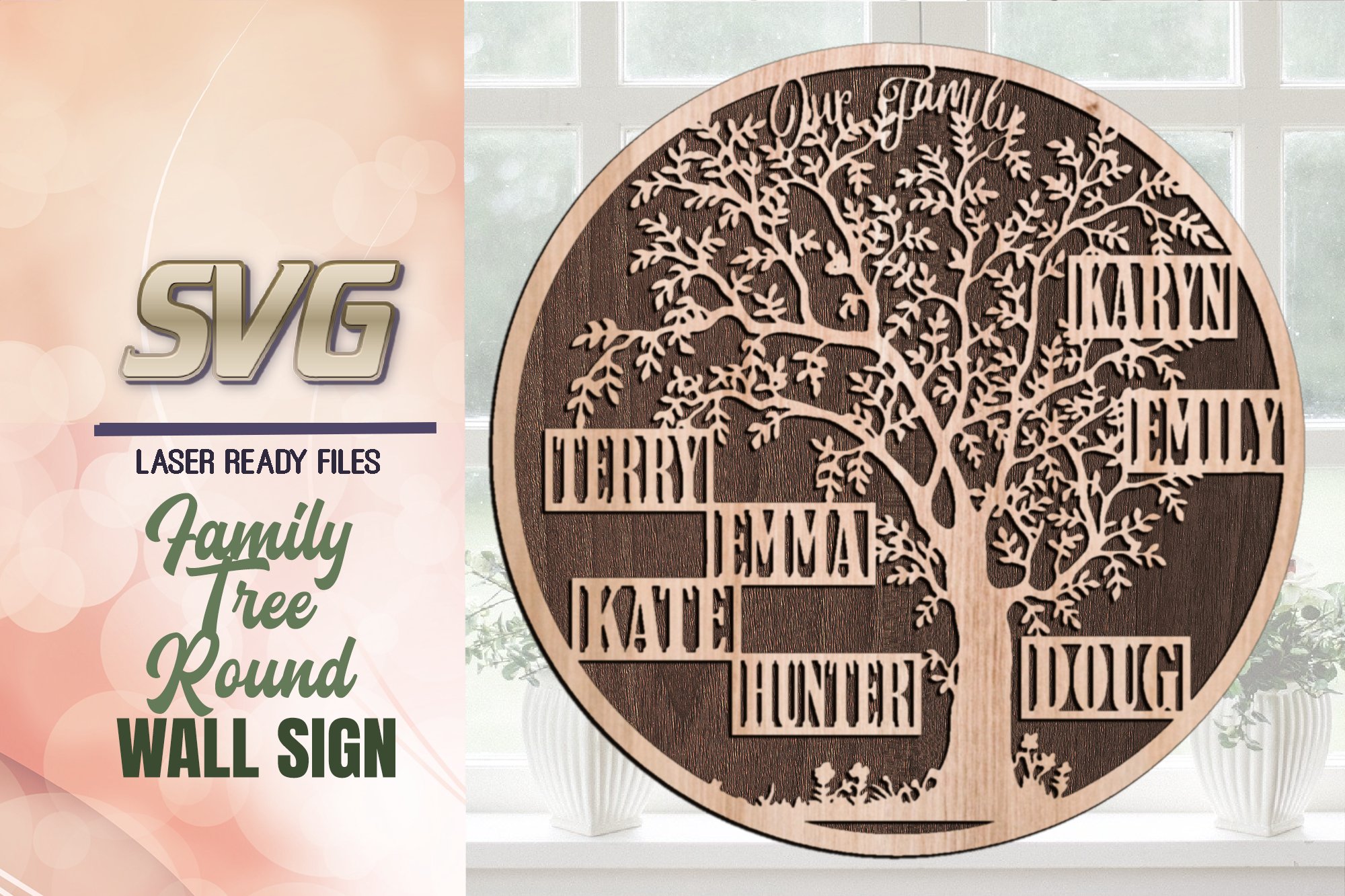 Monogram Family Tree SVG | Family Tree Sign Laser Cut Files