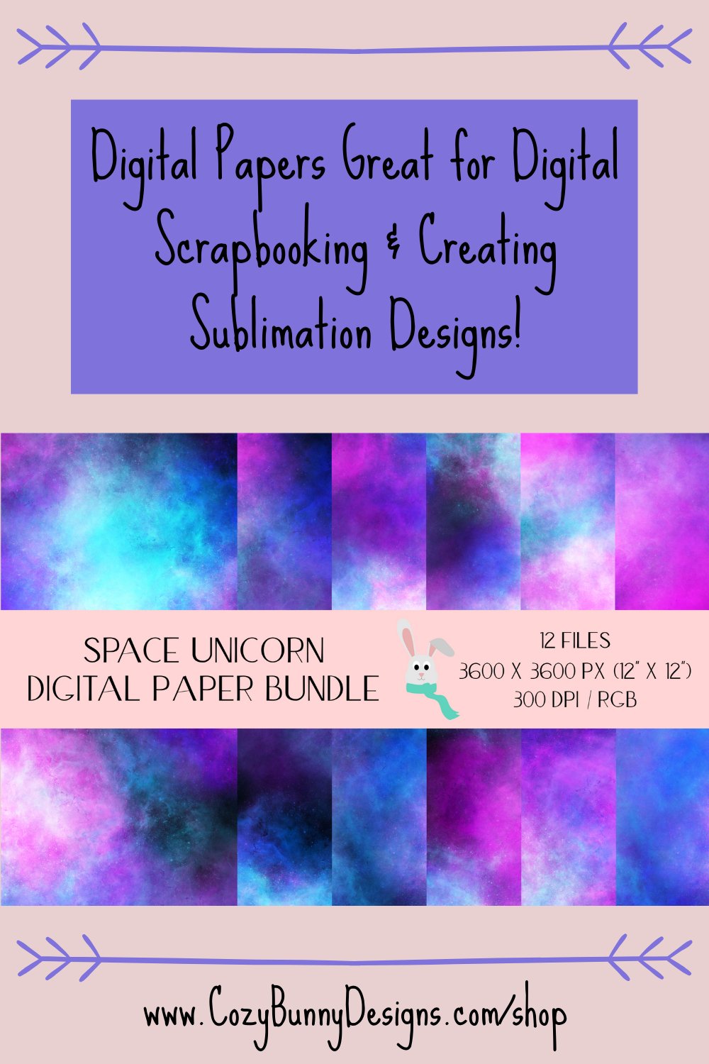 Galaxy Space Unicorn Digital Paper Bundle for Sublimation