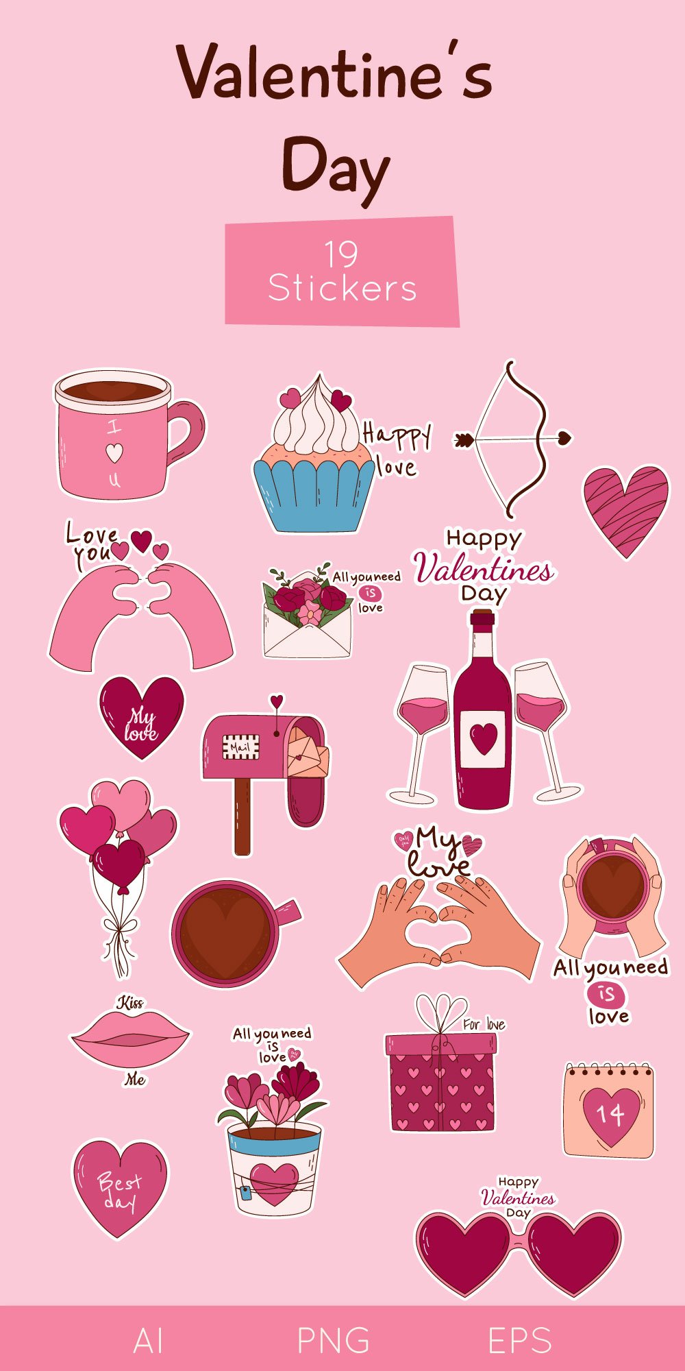Valentine stickers set.