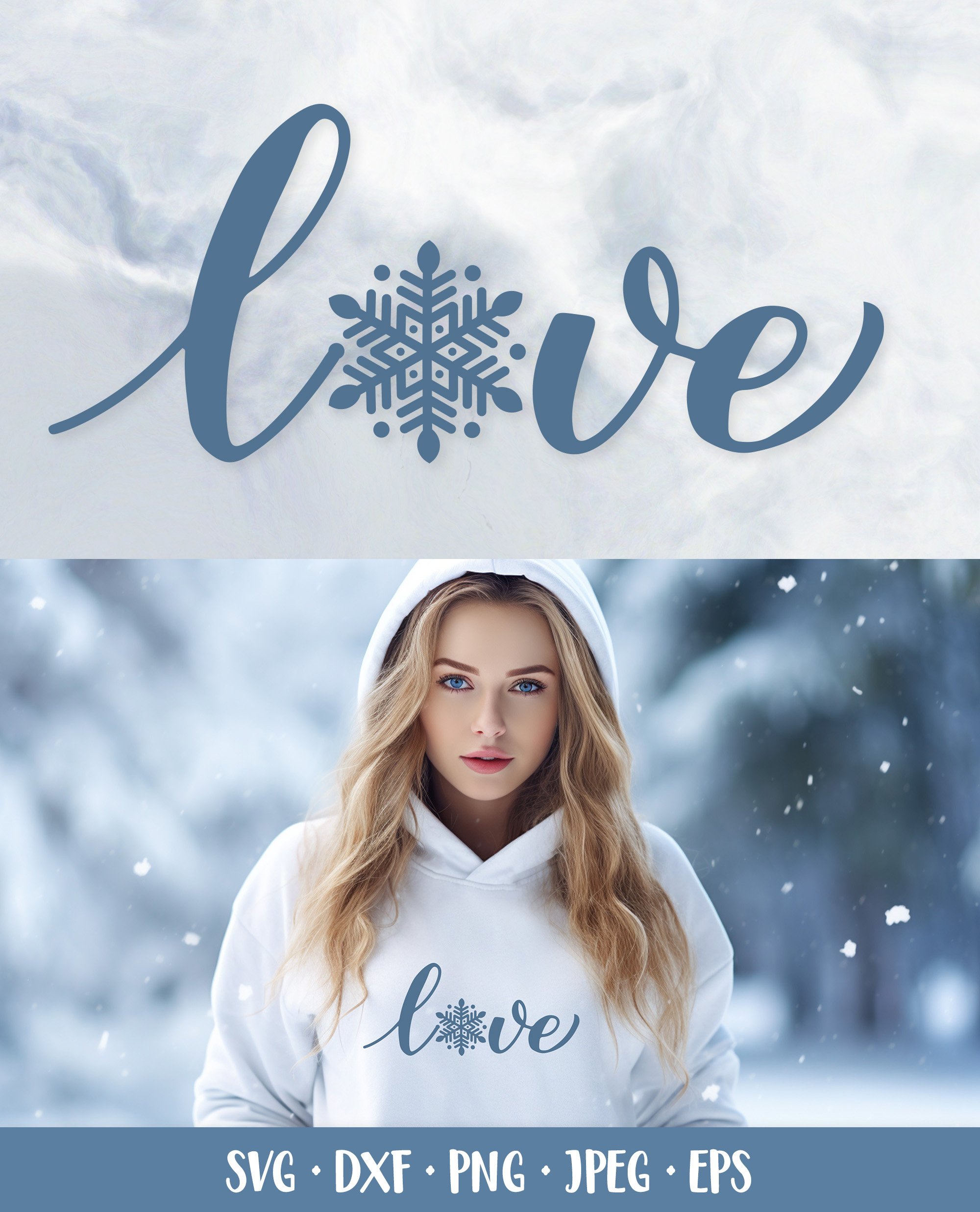Love snowflake SVG cut file. Winter design