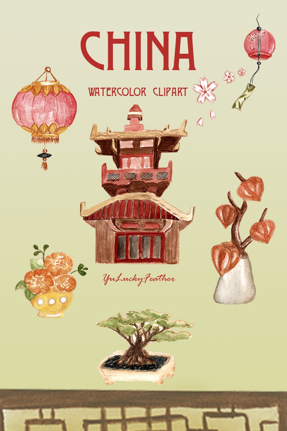 China watercolor clipart
