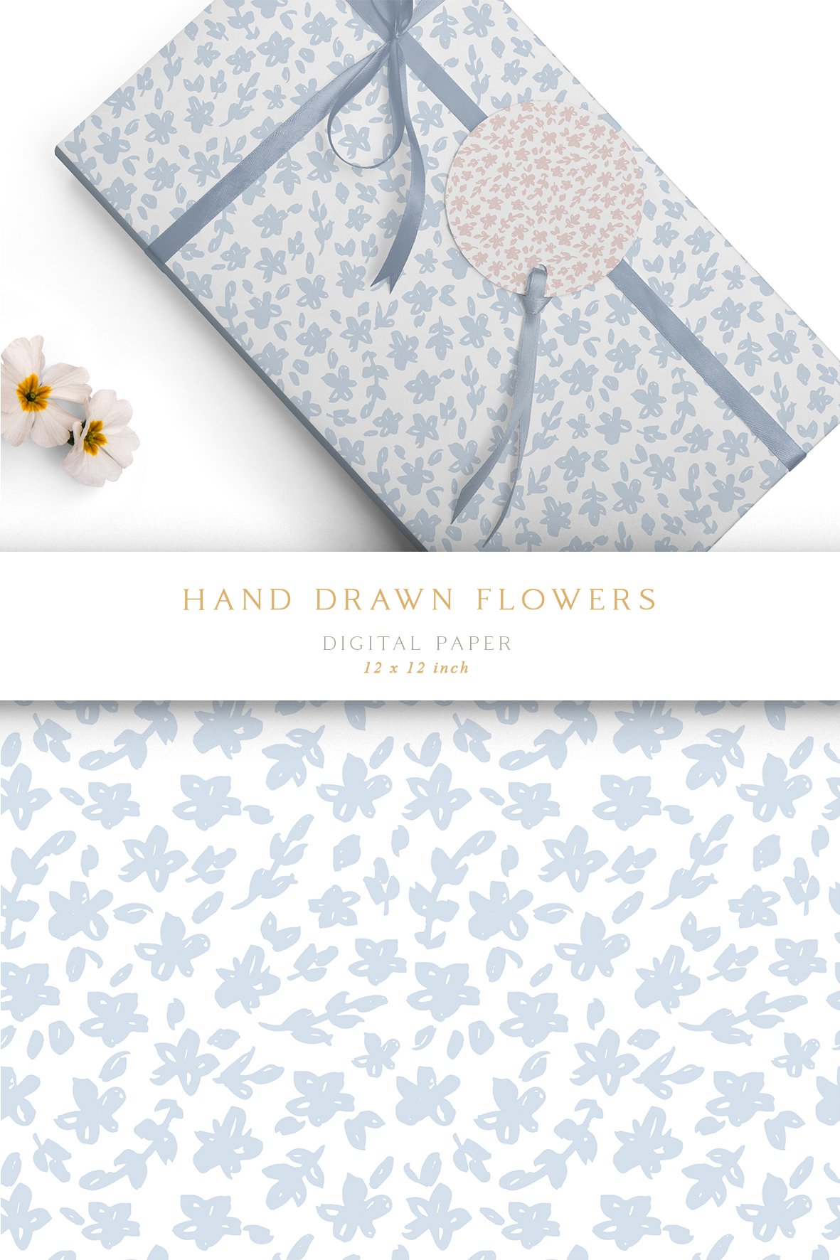 Floral digital paper Light blue Retro seamless pattern