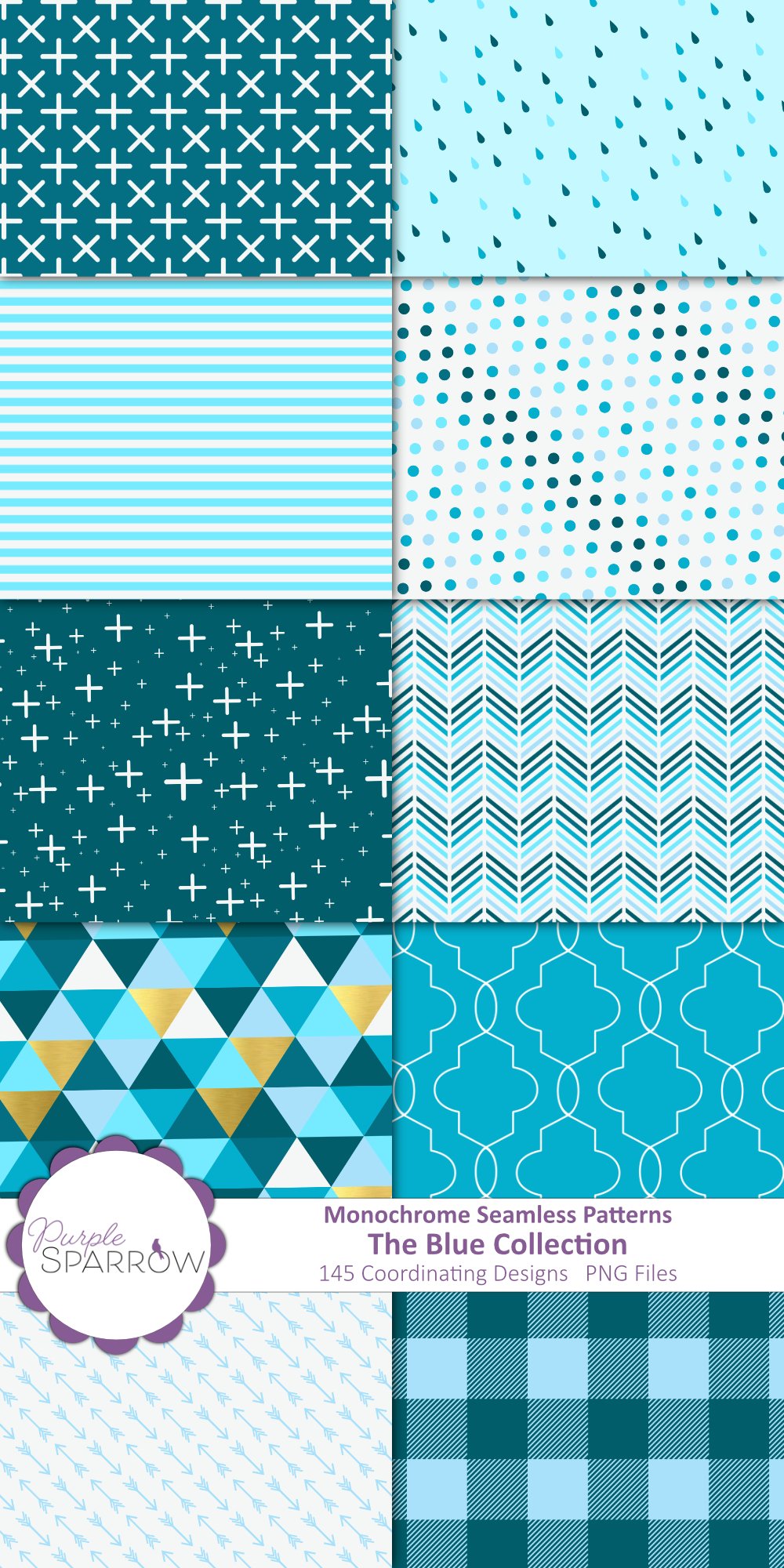 Monochrome Seamless Patterns | Blue Collection