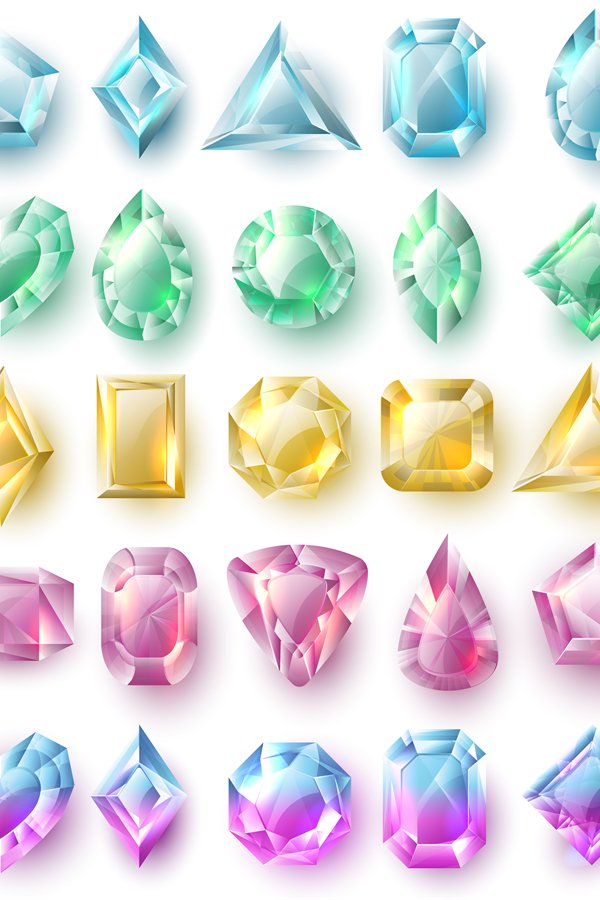 Color cutting gems, nature brilliants. Precious stones and d