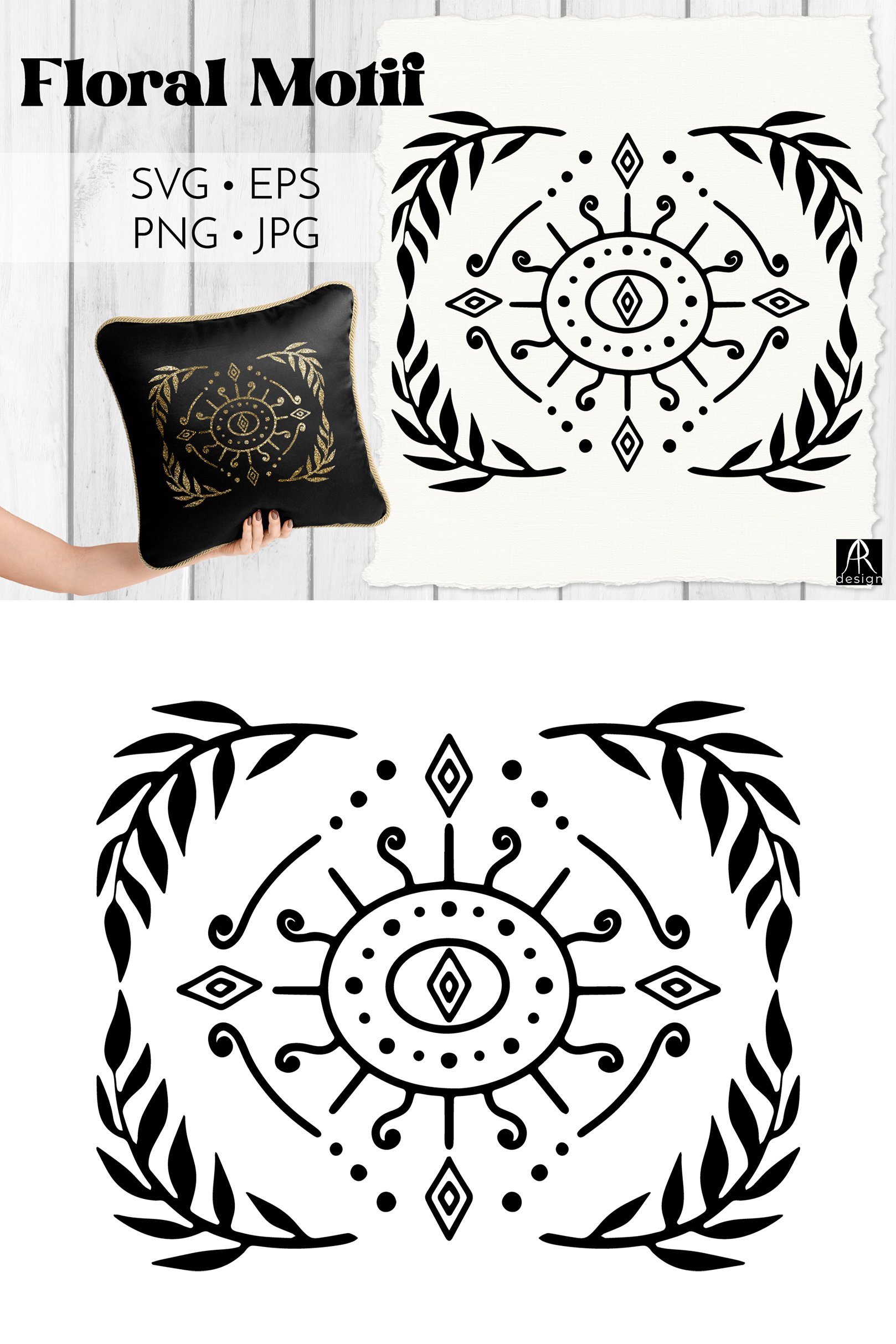 Black Geometric Ethnic Motif Clipart PNG | Folk Medallion