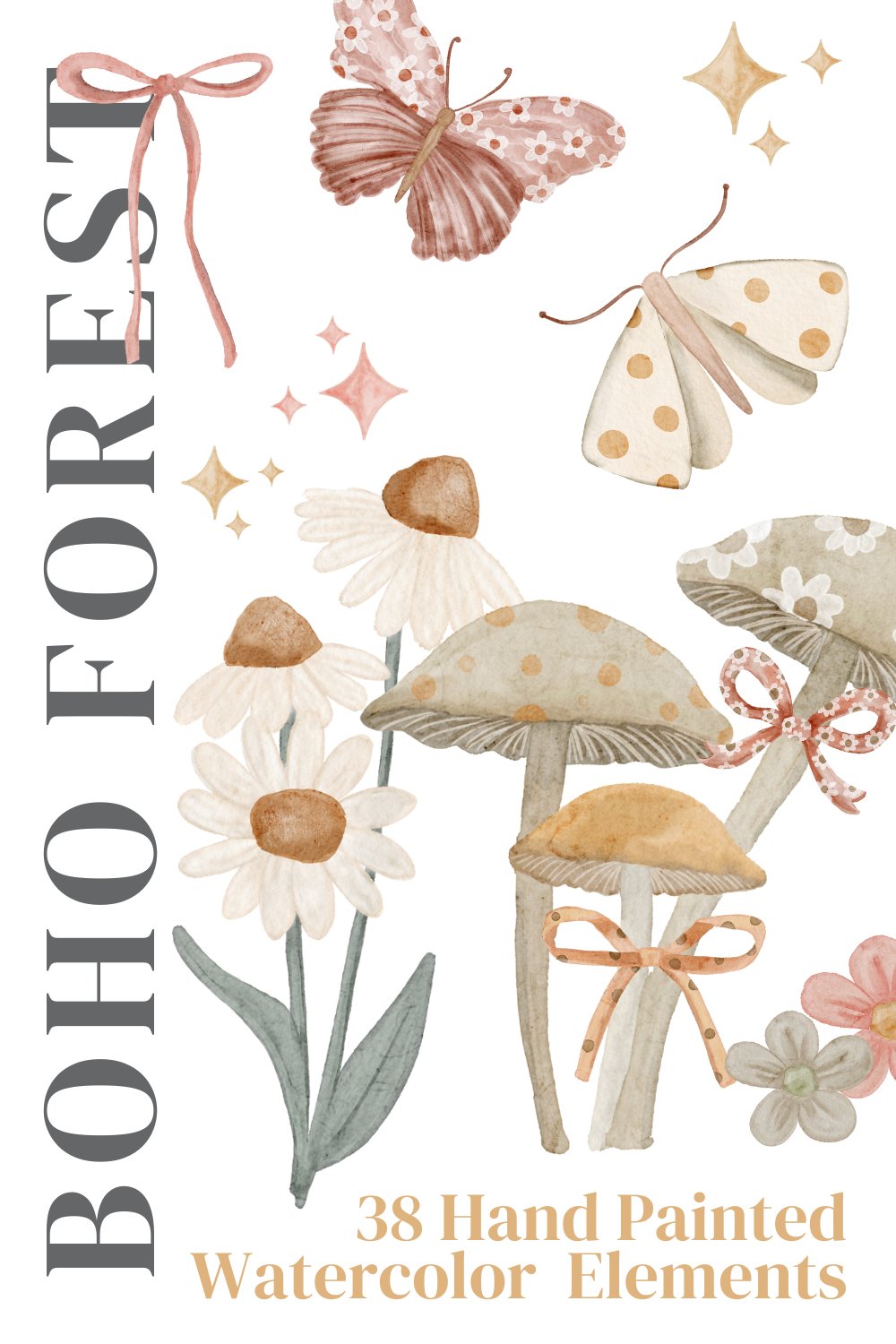 Boho Spring Clipart |Mushroom Clipart | Cottagecore Clipart