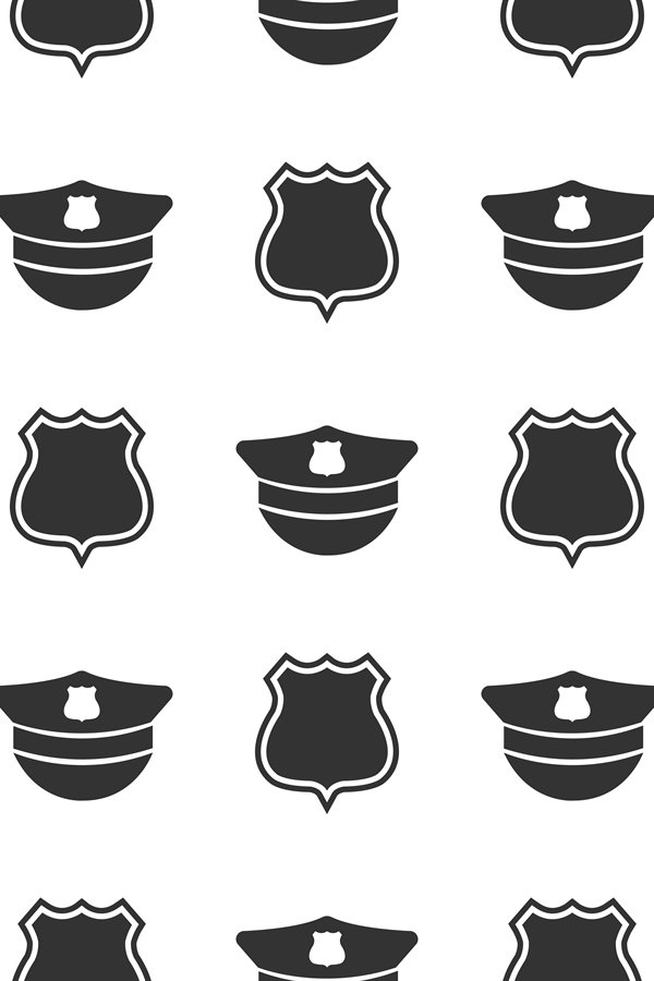Police seamless pattern with police cap and badge