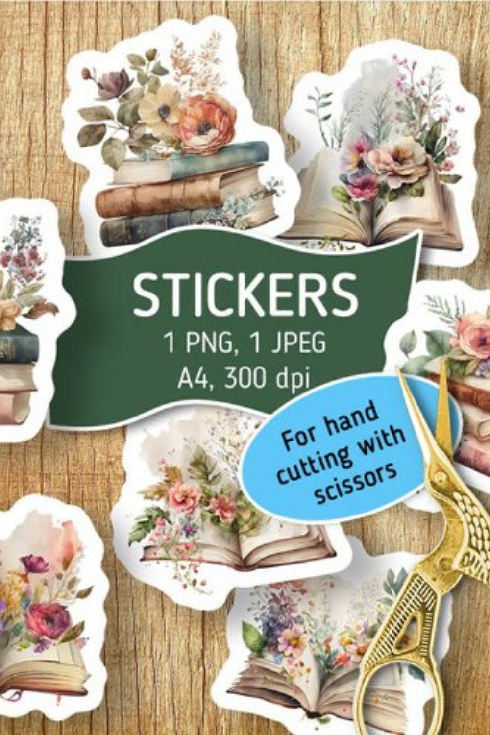 Vintage Floral Books Stickers (2468464)
