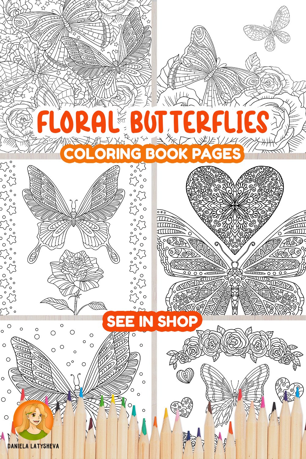 Coloring book pages with floral butterfly| 10 illustration