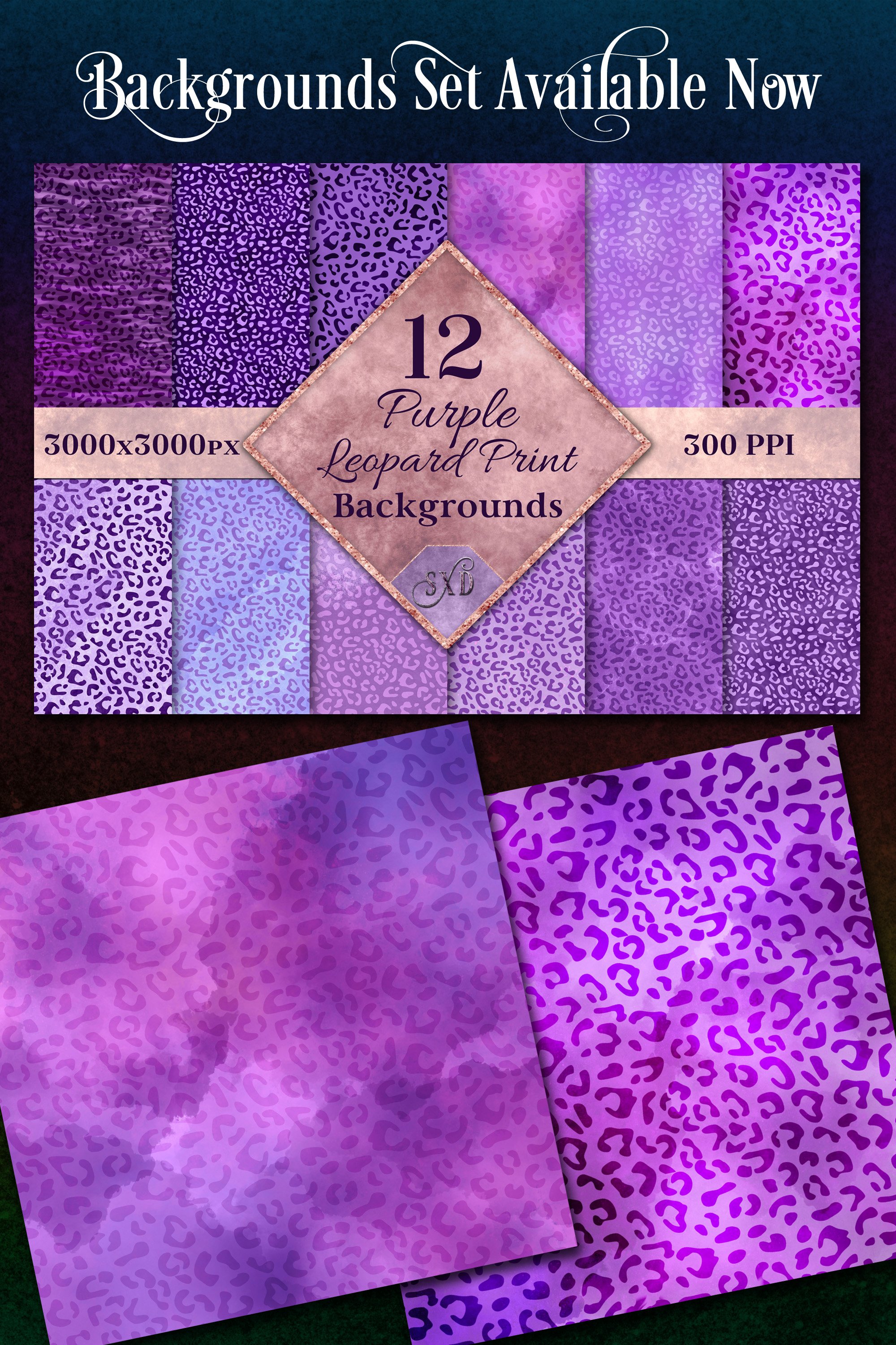Purple Leopard Print Backgrounds - 12 Image Textures